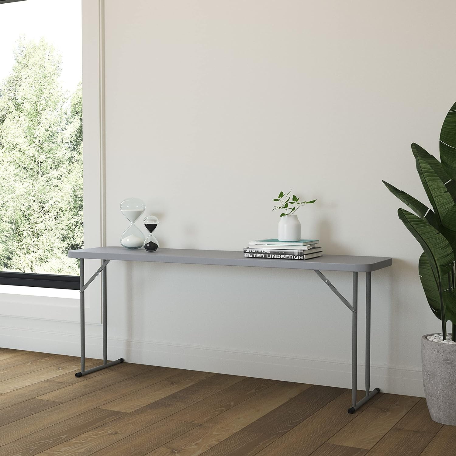 HUANG 6 Foot Rectangular Plastic Folding Table White - Long Foldable ...