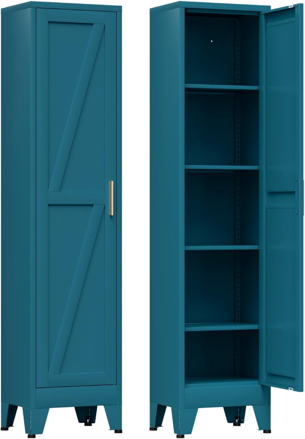 HUANG 67" Tall Slim Metal Pantry Cabinet with 4 Adjustable Shelves & 1 ...