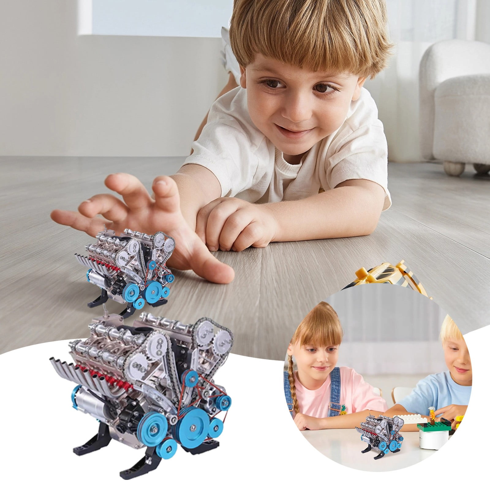 HUANGBAO 8-Cylinder Full Metal Car Engine Model Engine Model Kit That ...