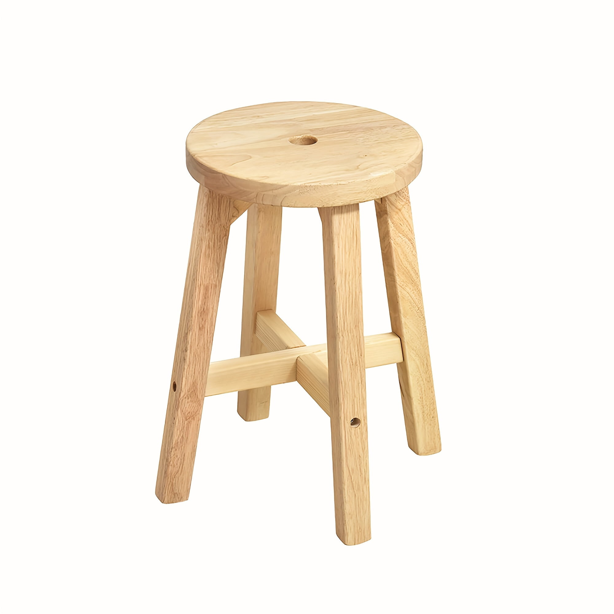HUANGJIANG Solid Wood Stool, Small Wooden Stool, 18 Inch Round Stools ...