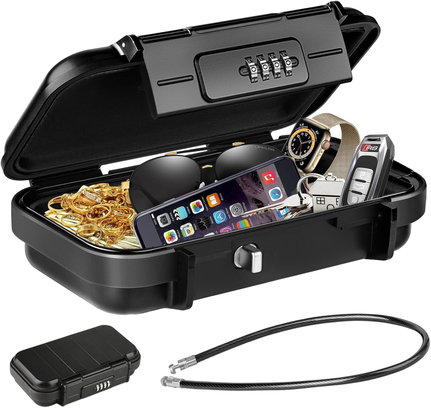 HUANLANG Portable Safe Lock Box with Combination Lock Mini Beach Travel ...