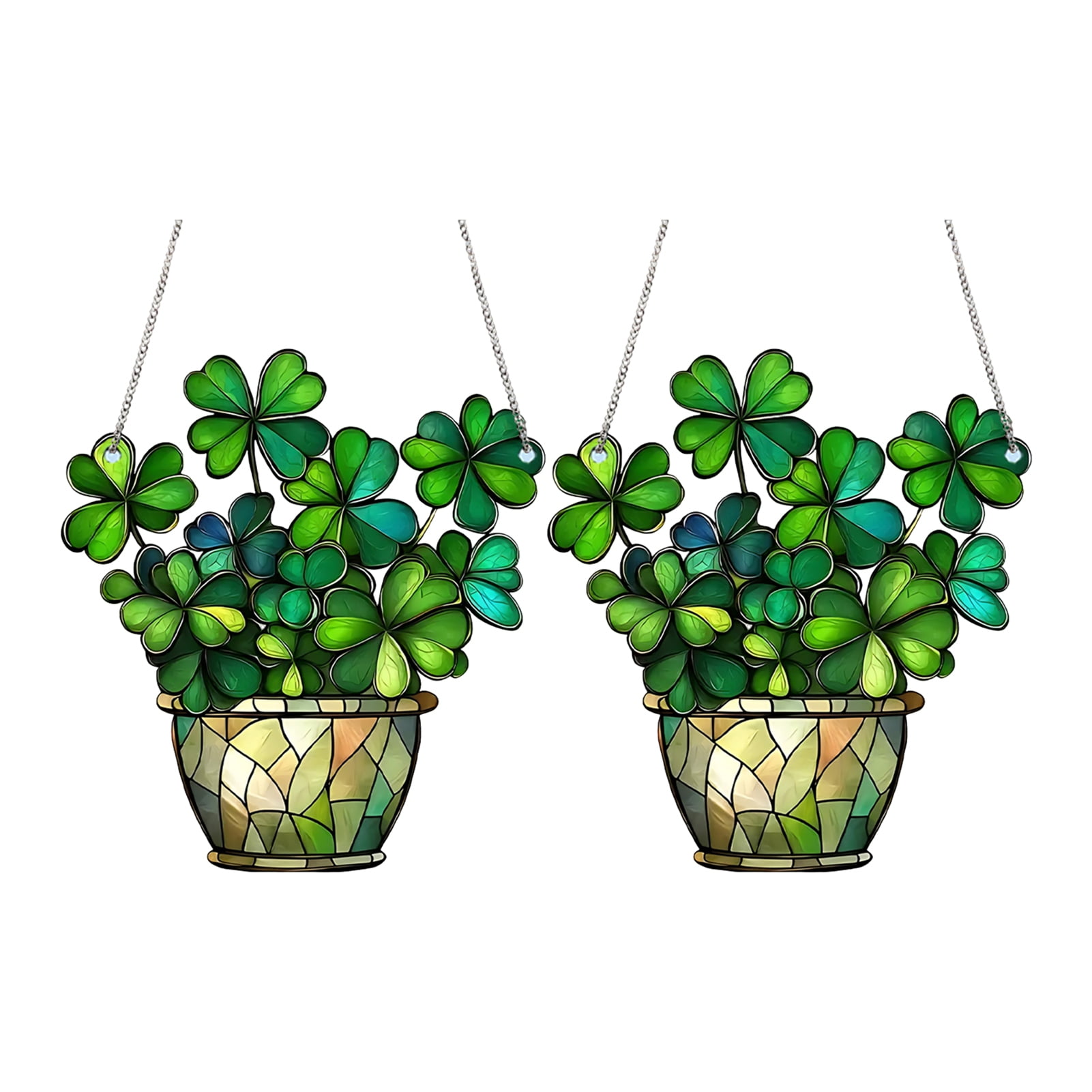 HUANLEDASH 1/2/3Pcs Four Leaf Clover Stained Glass Window Decor ...