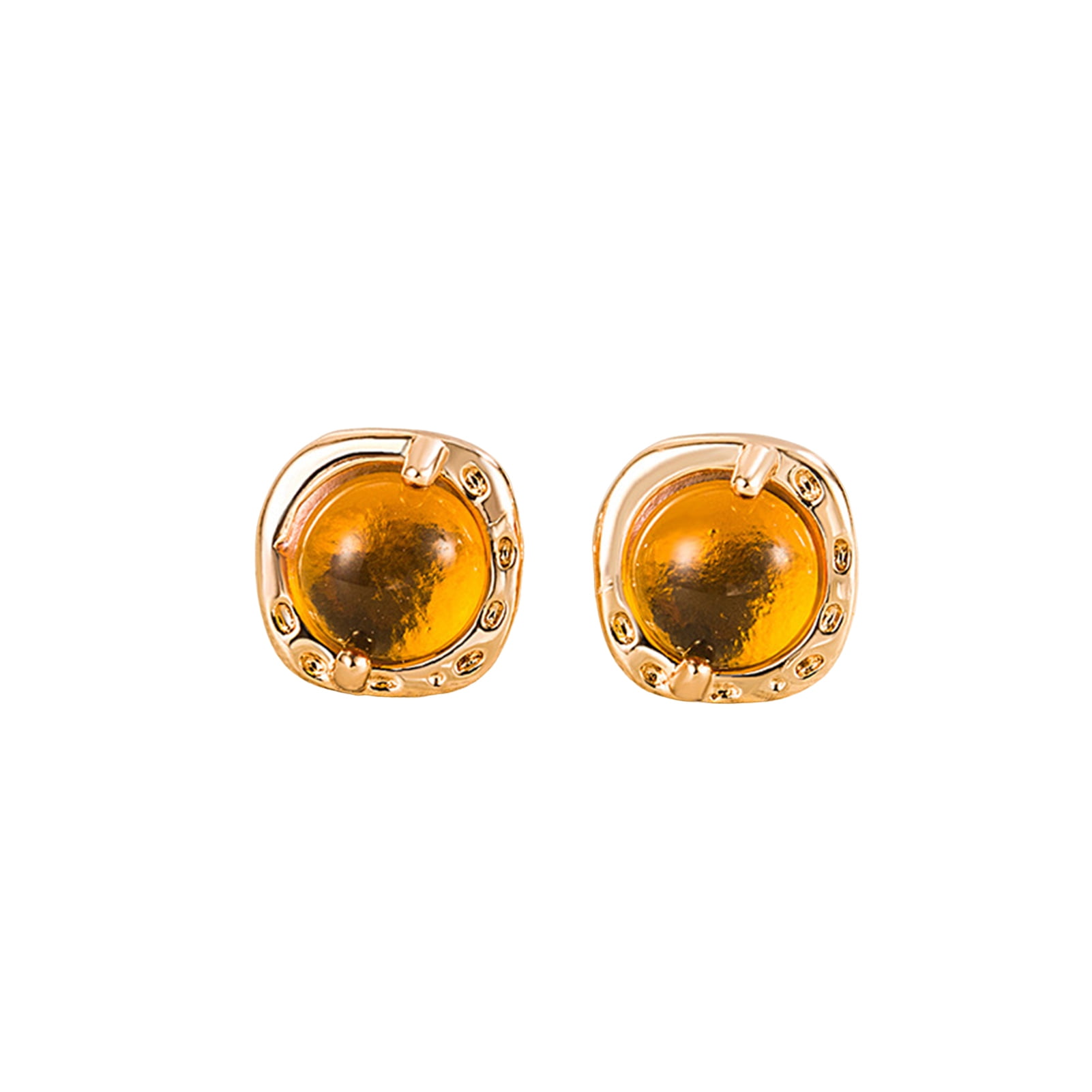 HUANLEDASH 1 Pair Women Ear Studs Retro Geometric Shape Amber Smooth ...