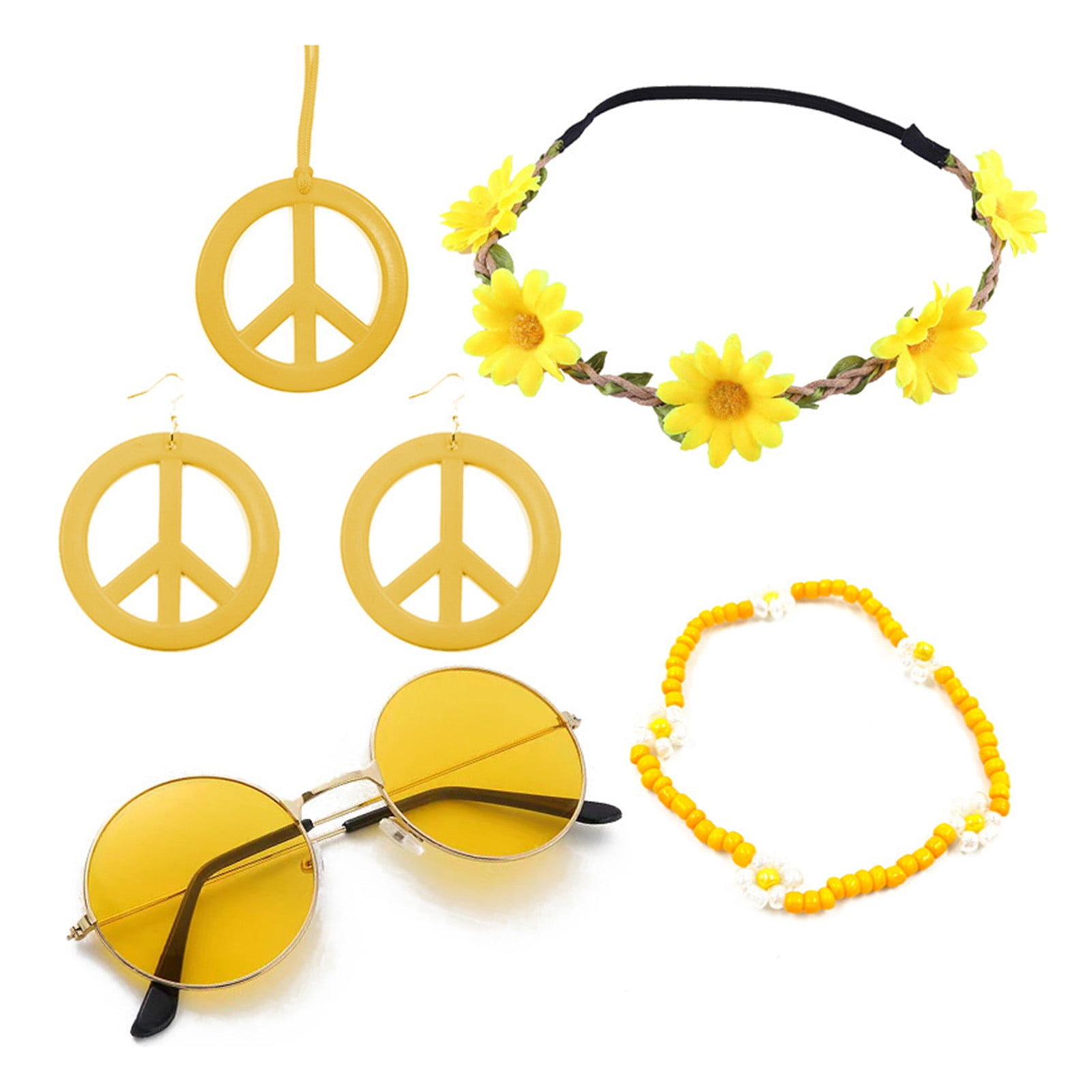 HUANLEDASH 1 Set Women Costume Accessory Set Peace Sign Flower Beaded Decor Vintage 60s 70s ...