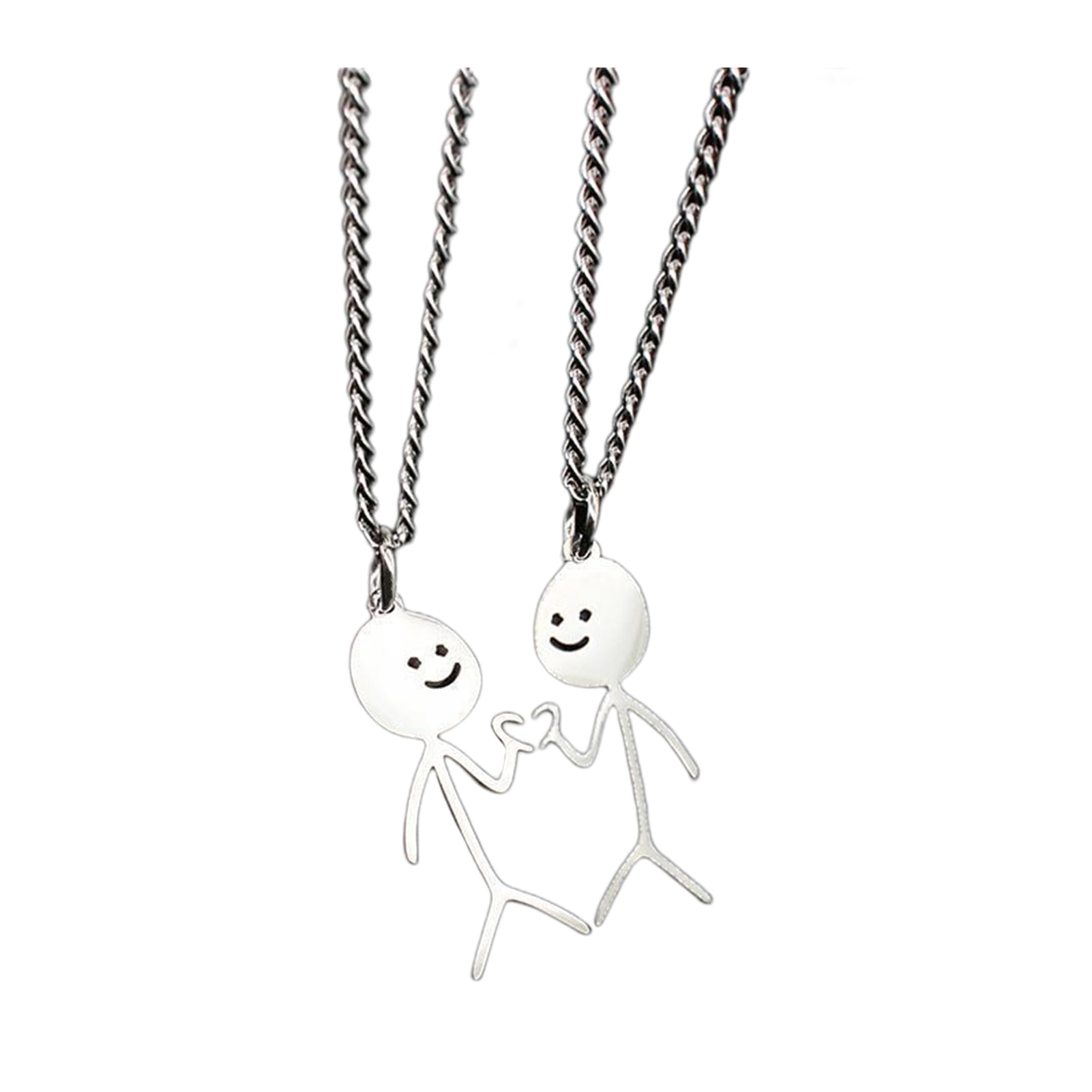 HUANLEDASH 2 Pcs Couple Matching Necklaces Matchstick Men Love Heart ...