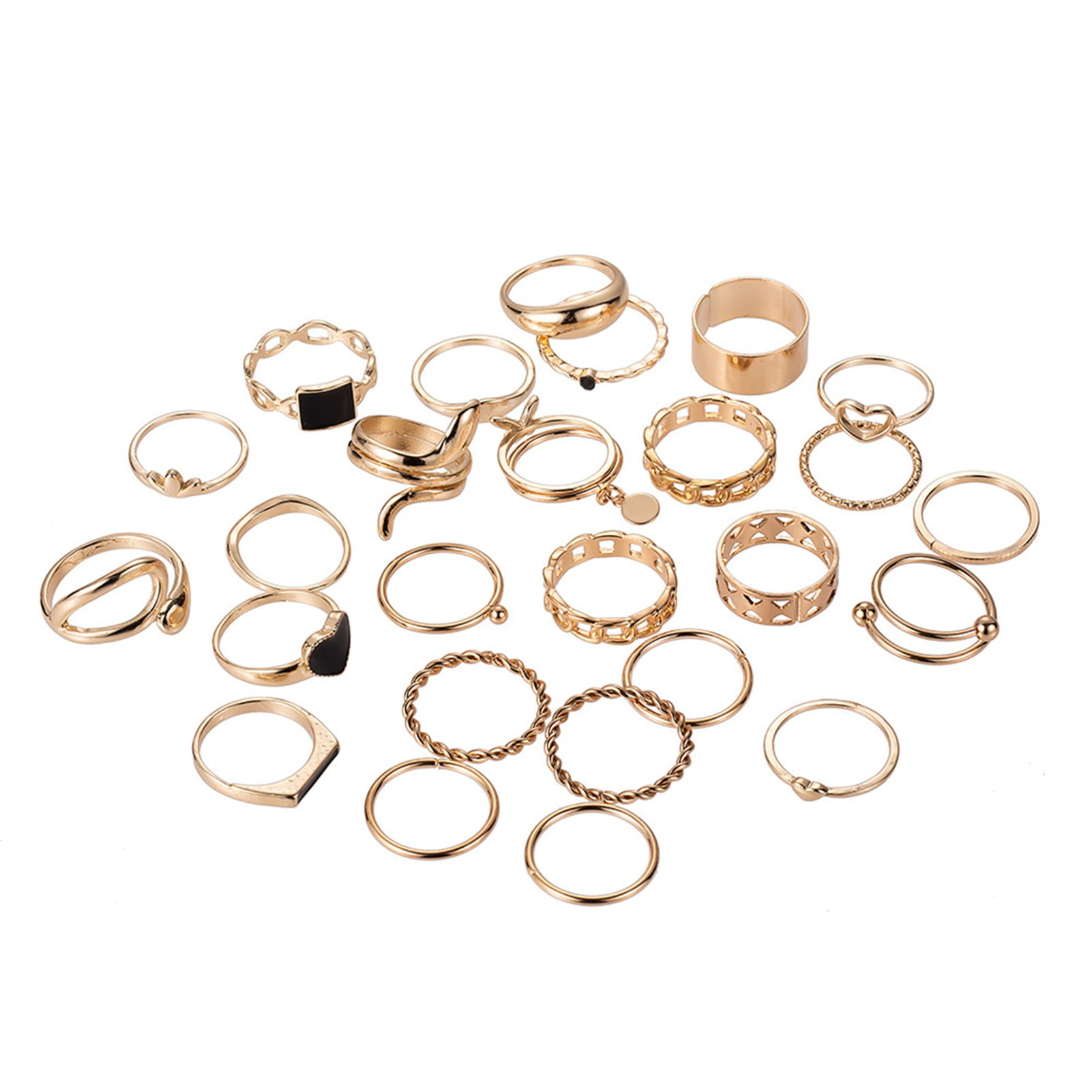 HUANLEDASH 27 Pcs/Set Women Ring Set Multi Shapes Retro Smooth Heart ...