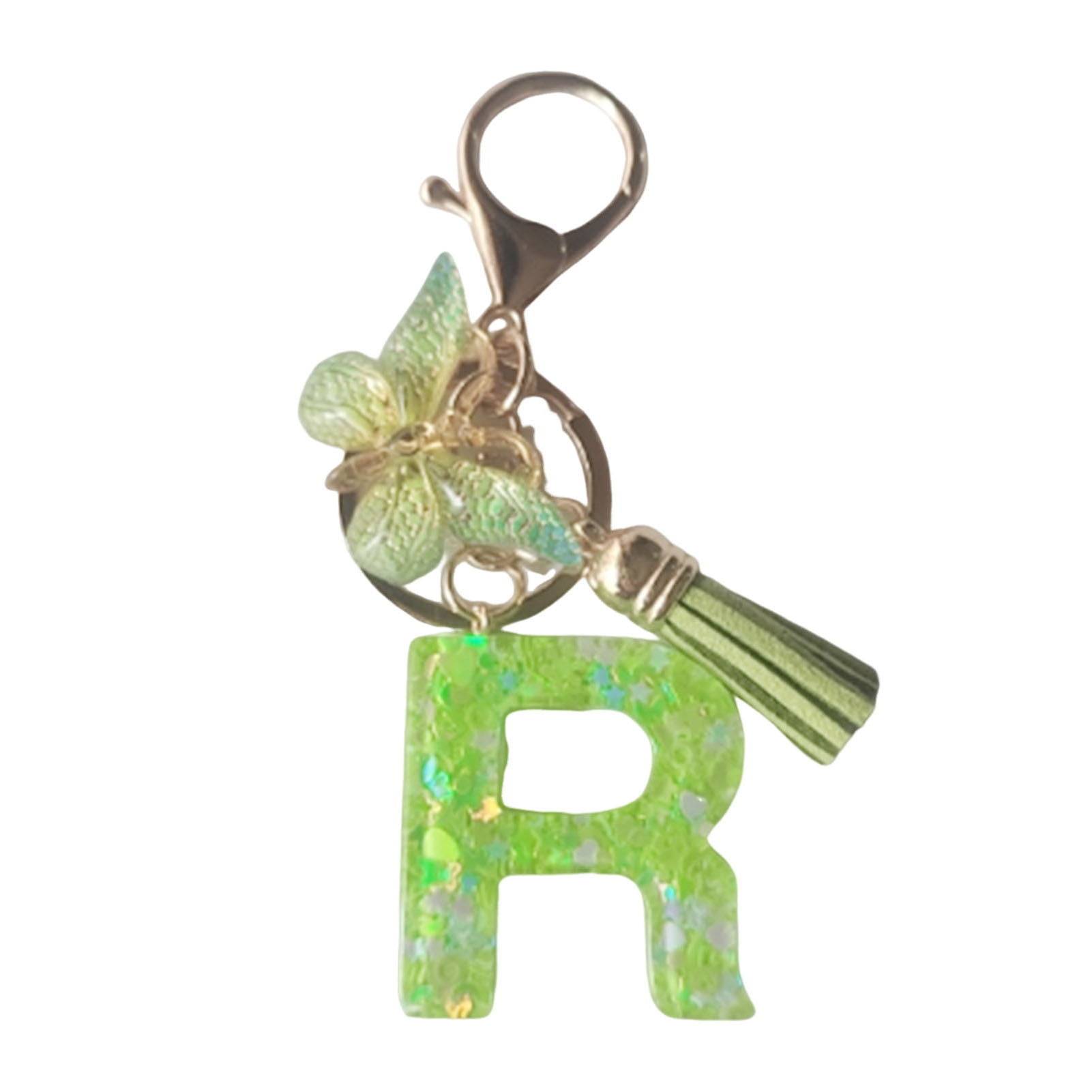 HUANLEDASH 2Pcs Initial Letter Keychains Green Butterfly Pendant ...