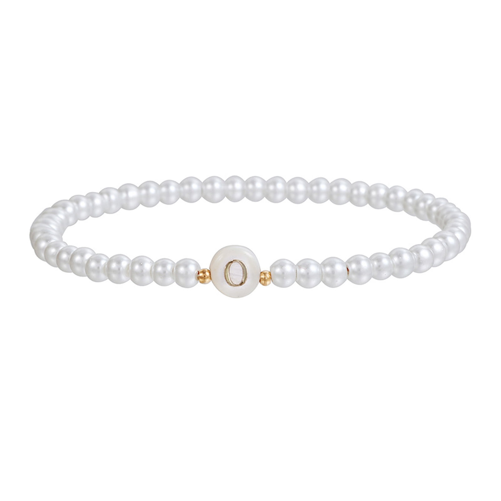 HUANLEDASH Alphabet Bracelet Alphabets Curved Faux Pearl Elastic Beaded ...