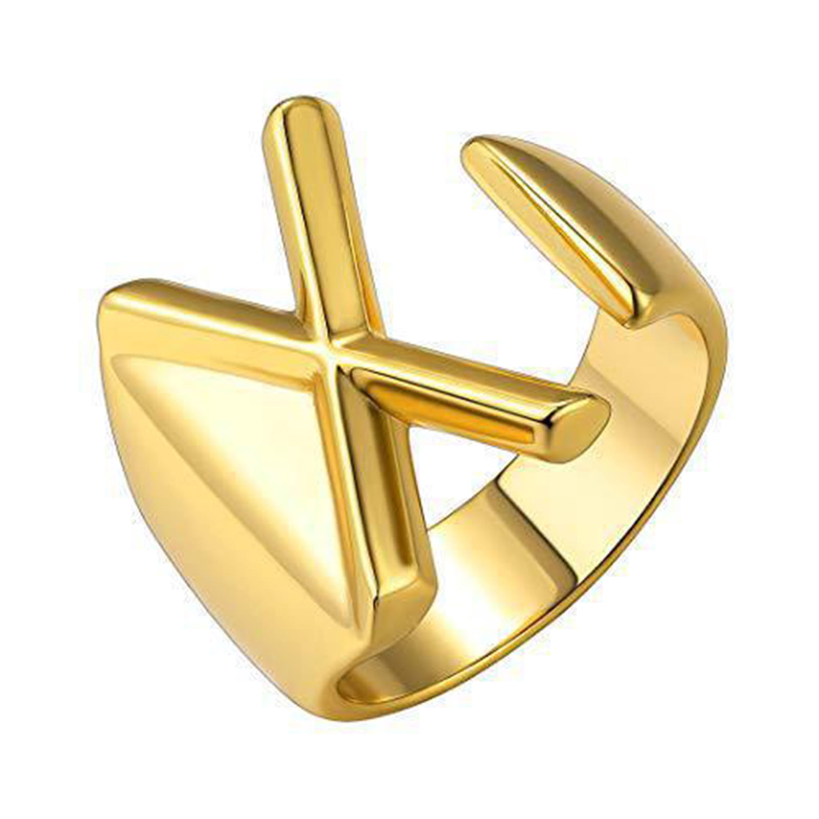 HUANLEDASH Alphabet Ring 26 English Letter Ring Golden Adjustable ...