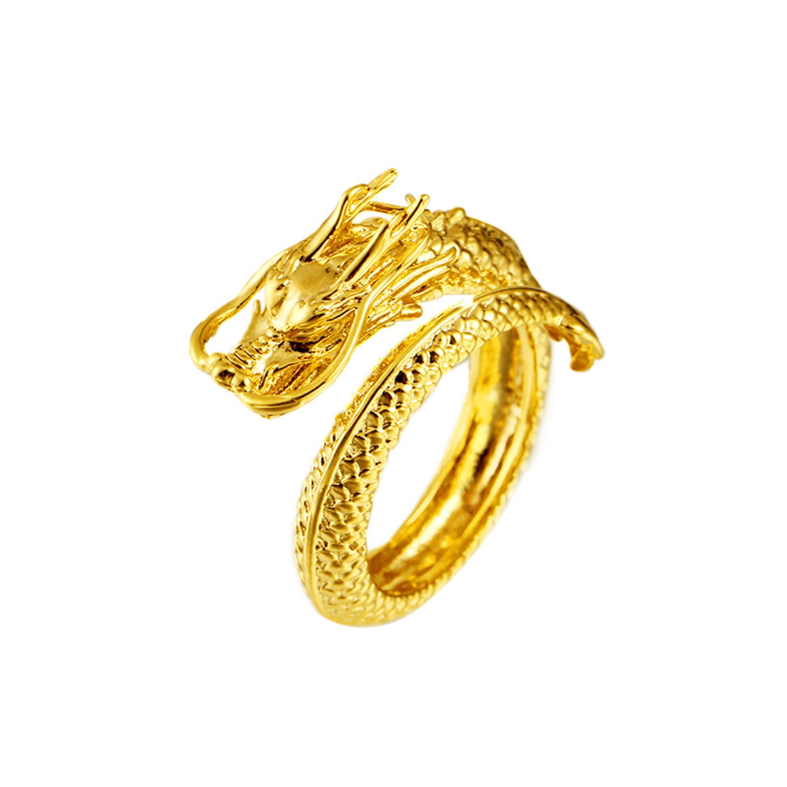 HUANLEDASH Couple Matching Ring 3D Dragon Phoenix Golden Color Open ...