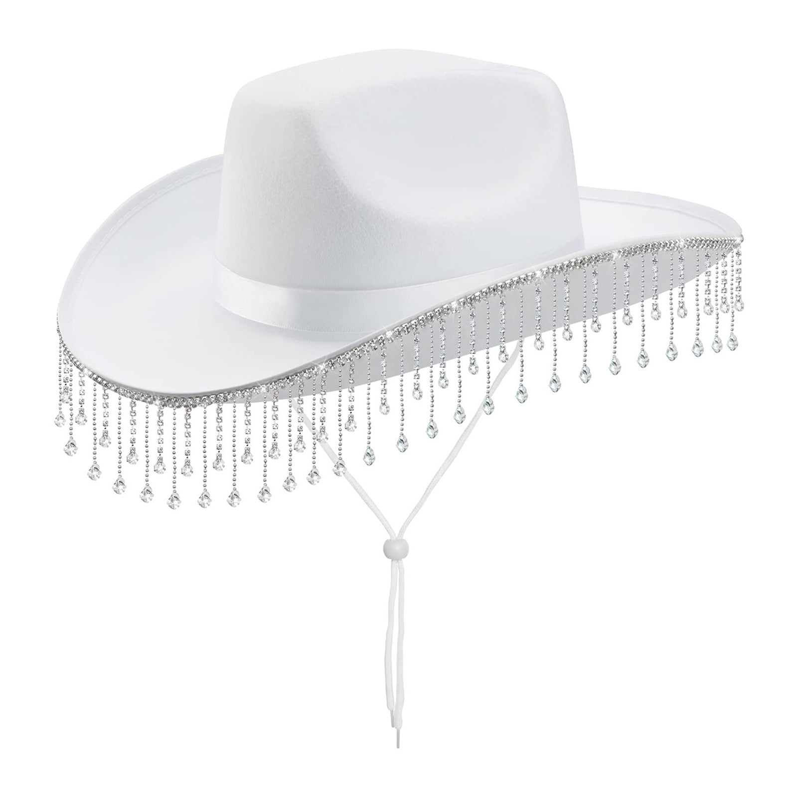 HUANLEDASH Cowgirl Hat Rhinestone Tassel Decor Country Music Party Headwear Wide Brim Felt Hat ...