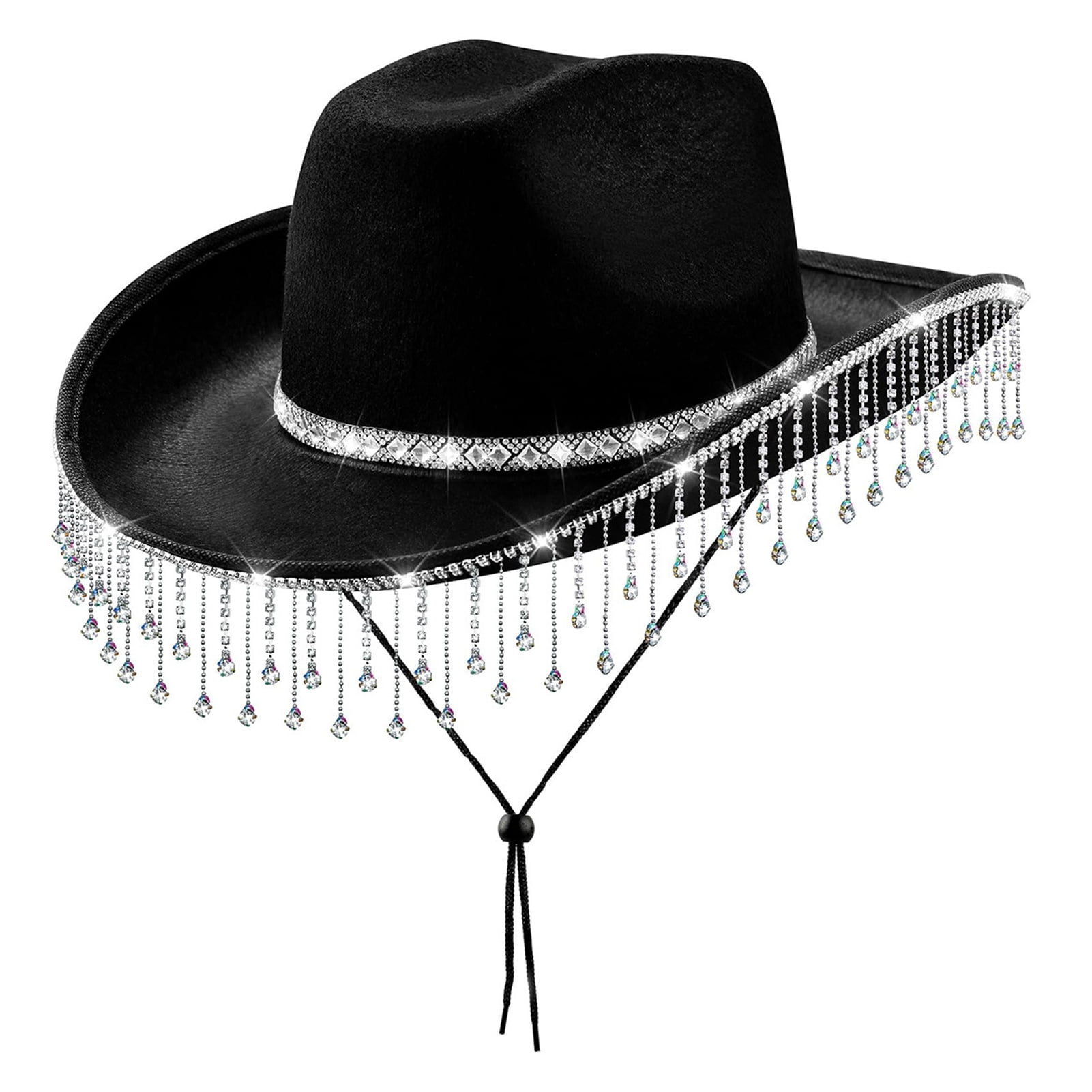 HUANLEDASH Cowgirl Hat Rhinestone Tassel Decor Country Music Party ...