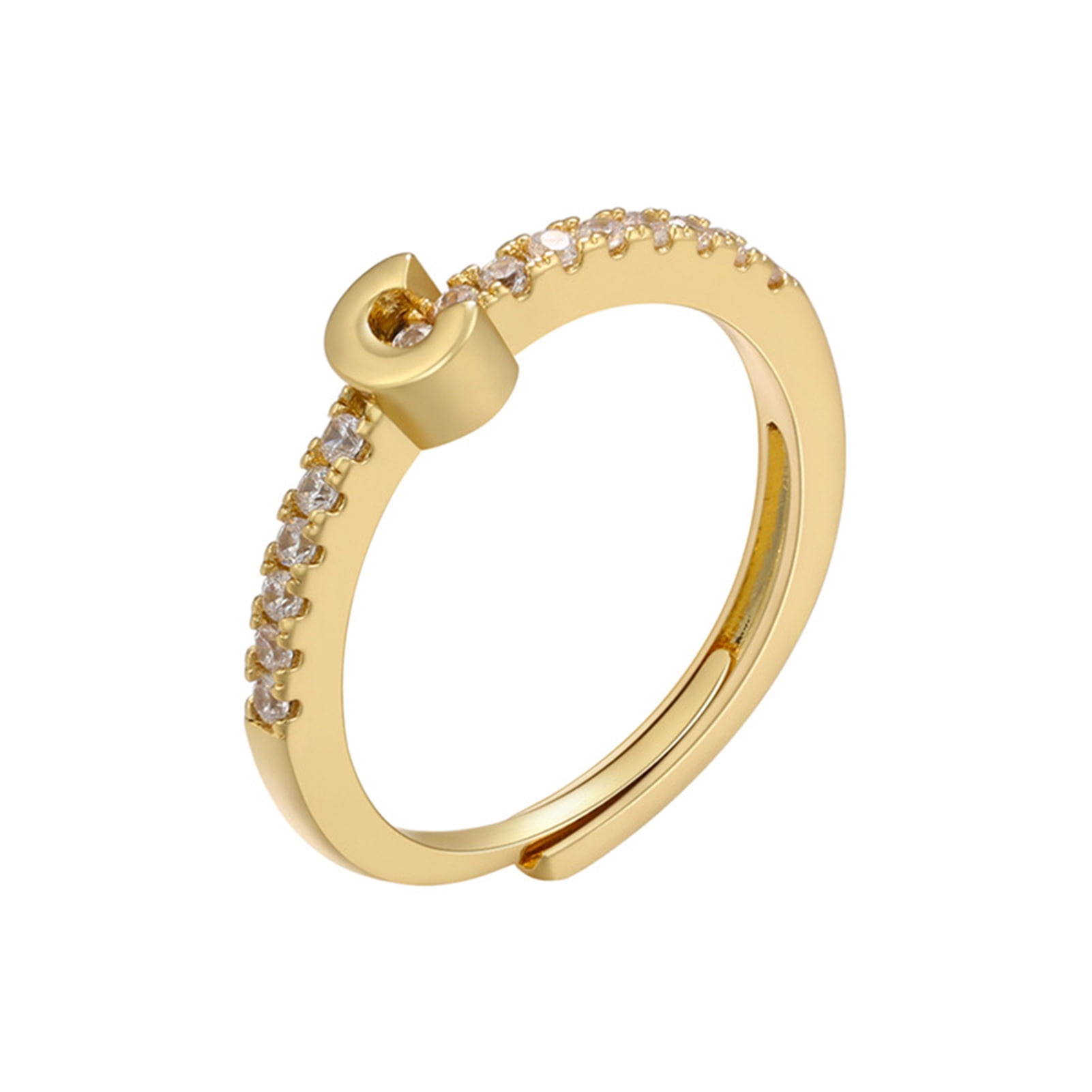 HUANLEDASH Finger Ring Adjustable Opening 26 Alphabet Faux-diamond-set ...