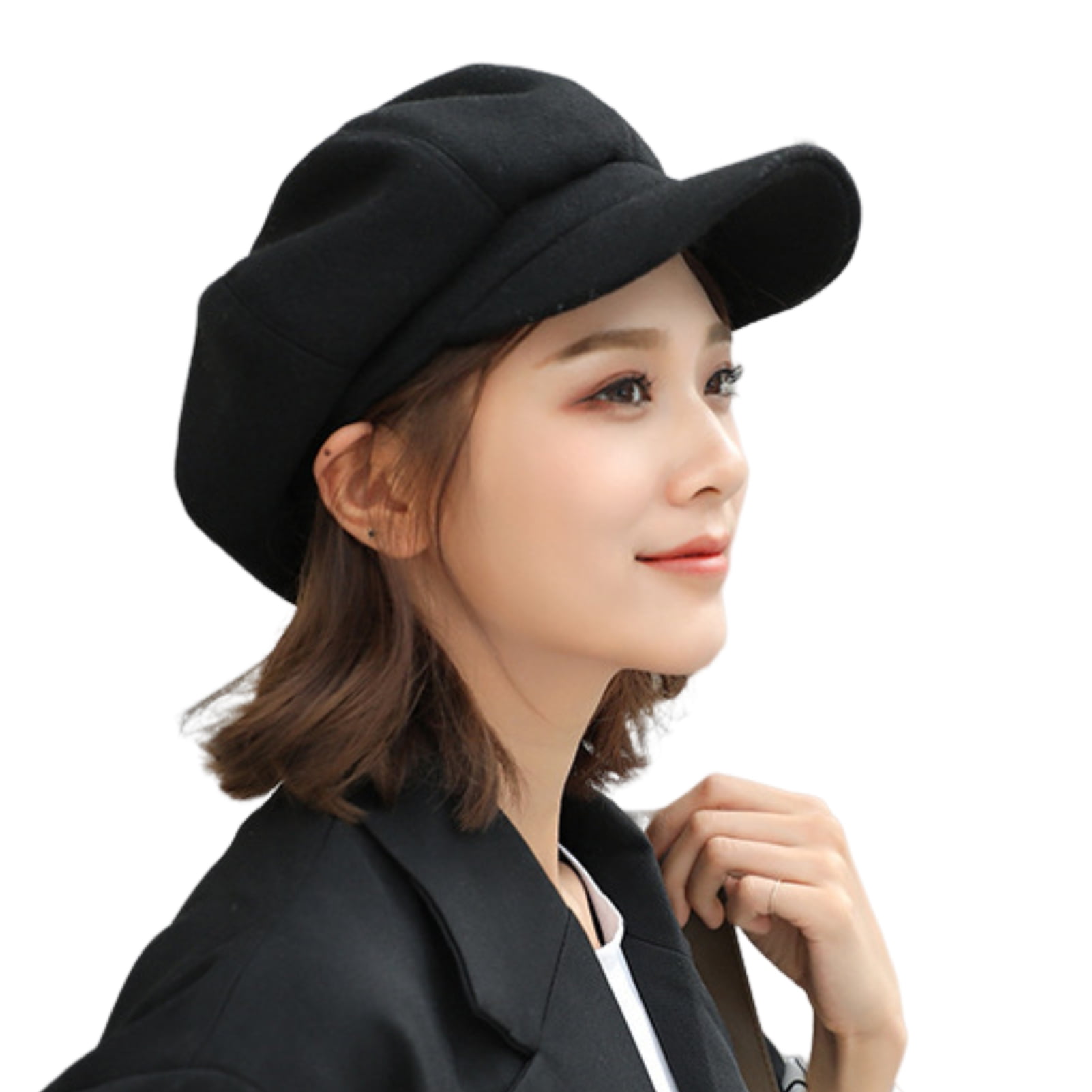 HUANLEDASH Ladies Beret Short Brim Plush Retro Dome Solid Color ...