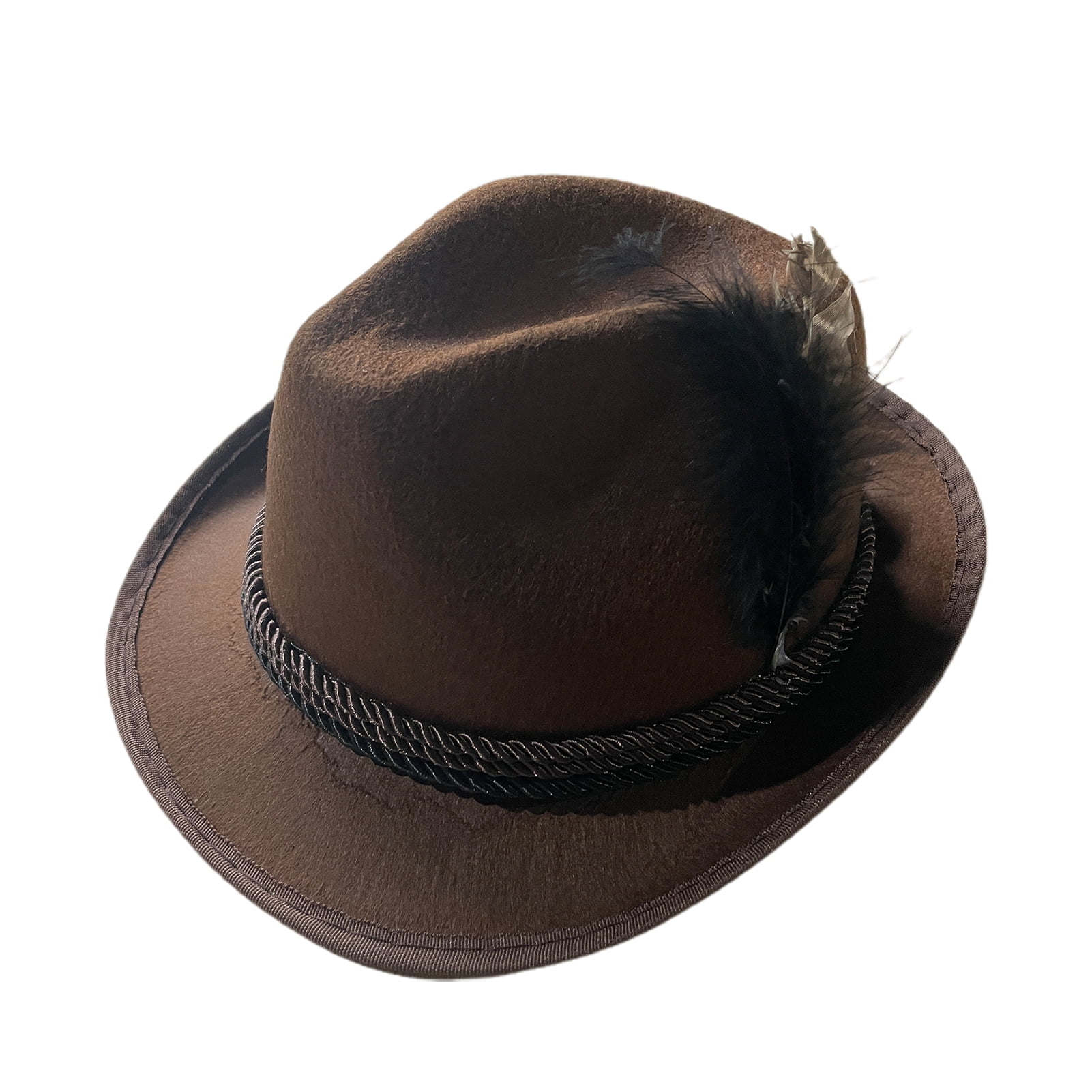 HUANLEDASH Men Fedora Retro Jazz Hat Feather And Rope Decor Curved Edge ...