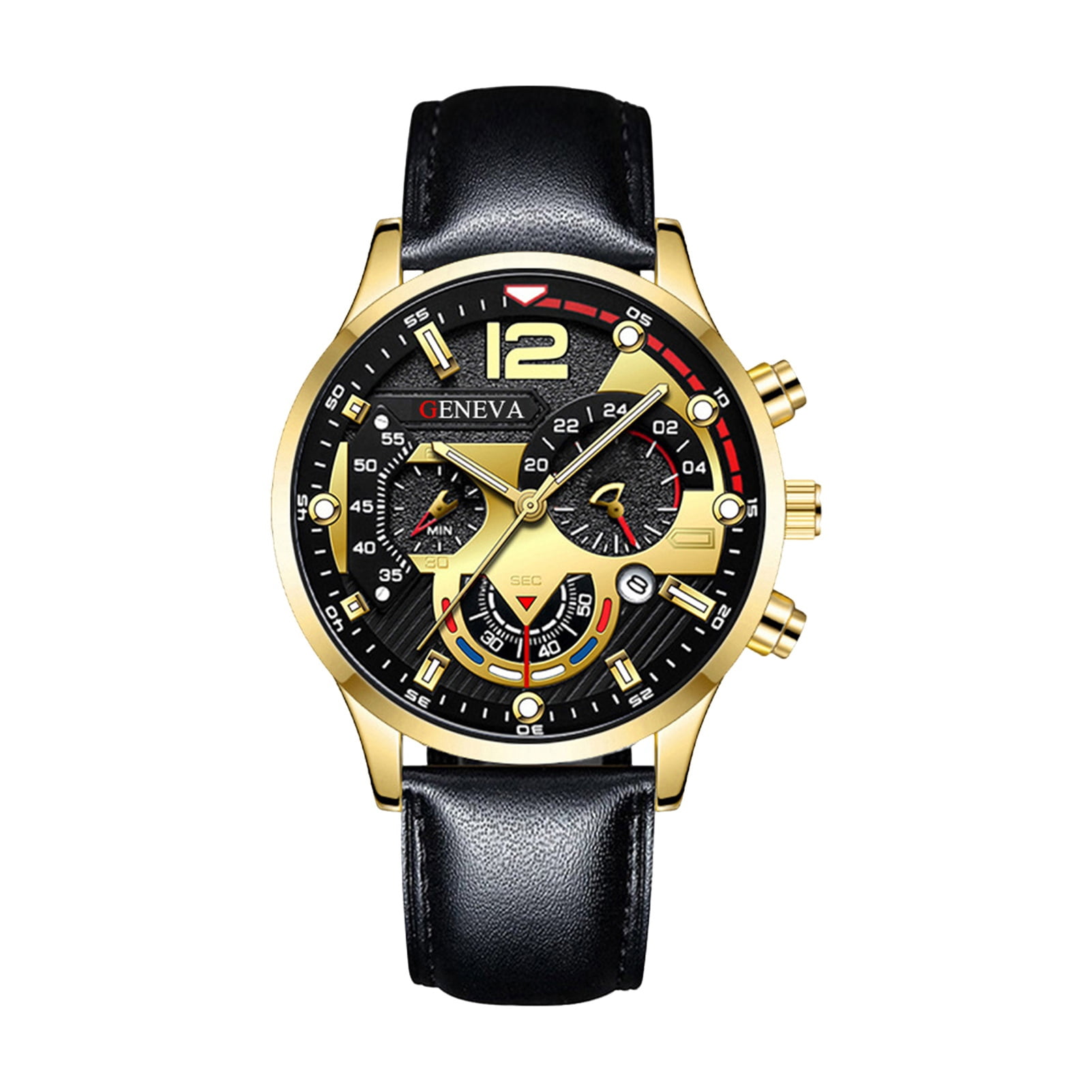 HUANLEDASH Men Quartz Watch Round Dial Three-eye Calendar Adjustable 6 ...