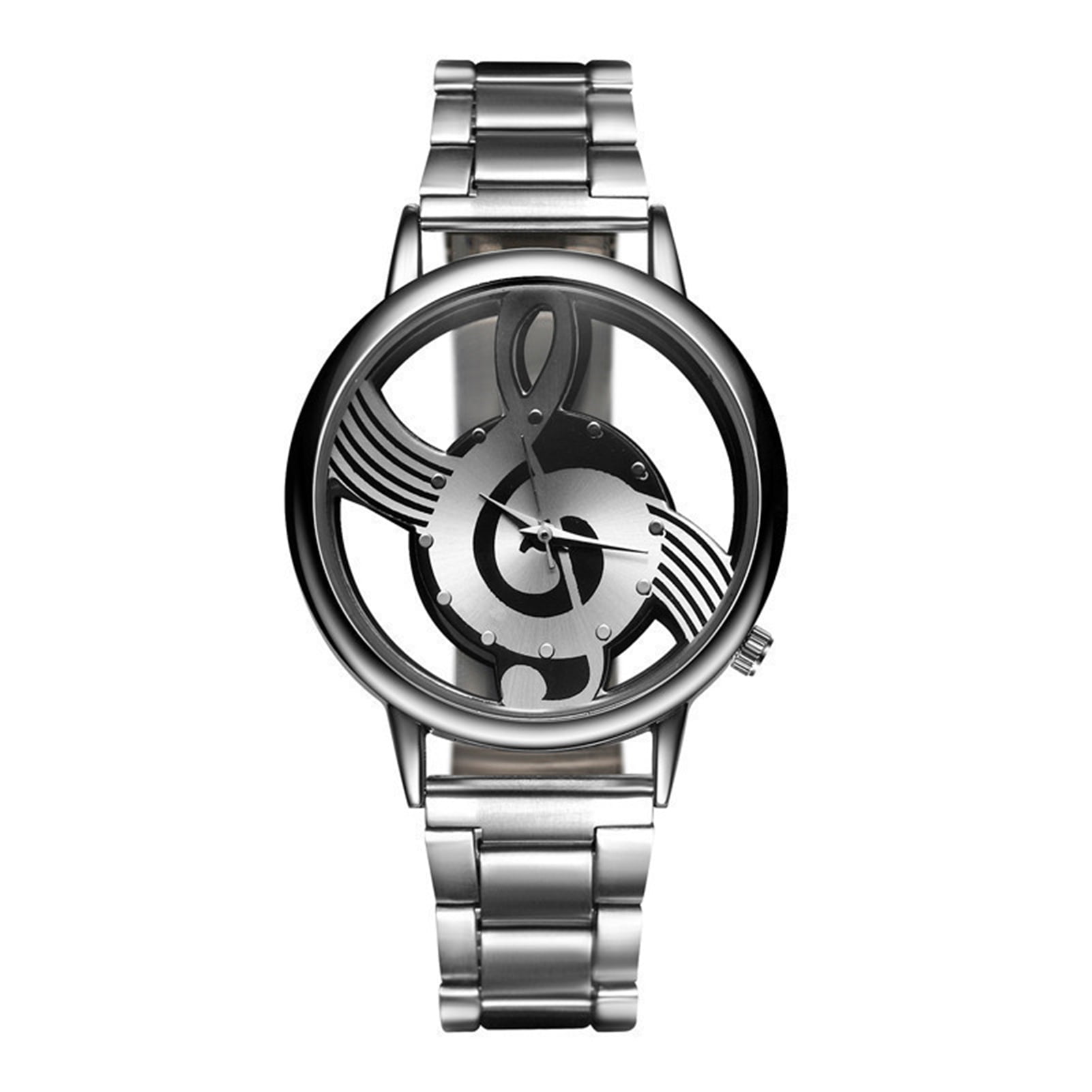 HUANLEDASH Men Watch Round Hollow Note Dial Steel/Mesh Strap Elegant ...