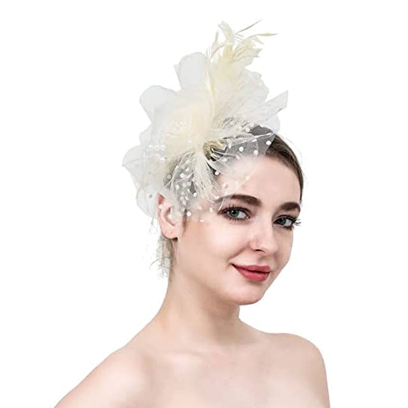 HUANLEDASH Party Fascinator Hat Mesh Feather Flower Decor Headdress ...