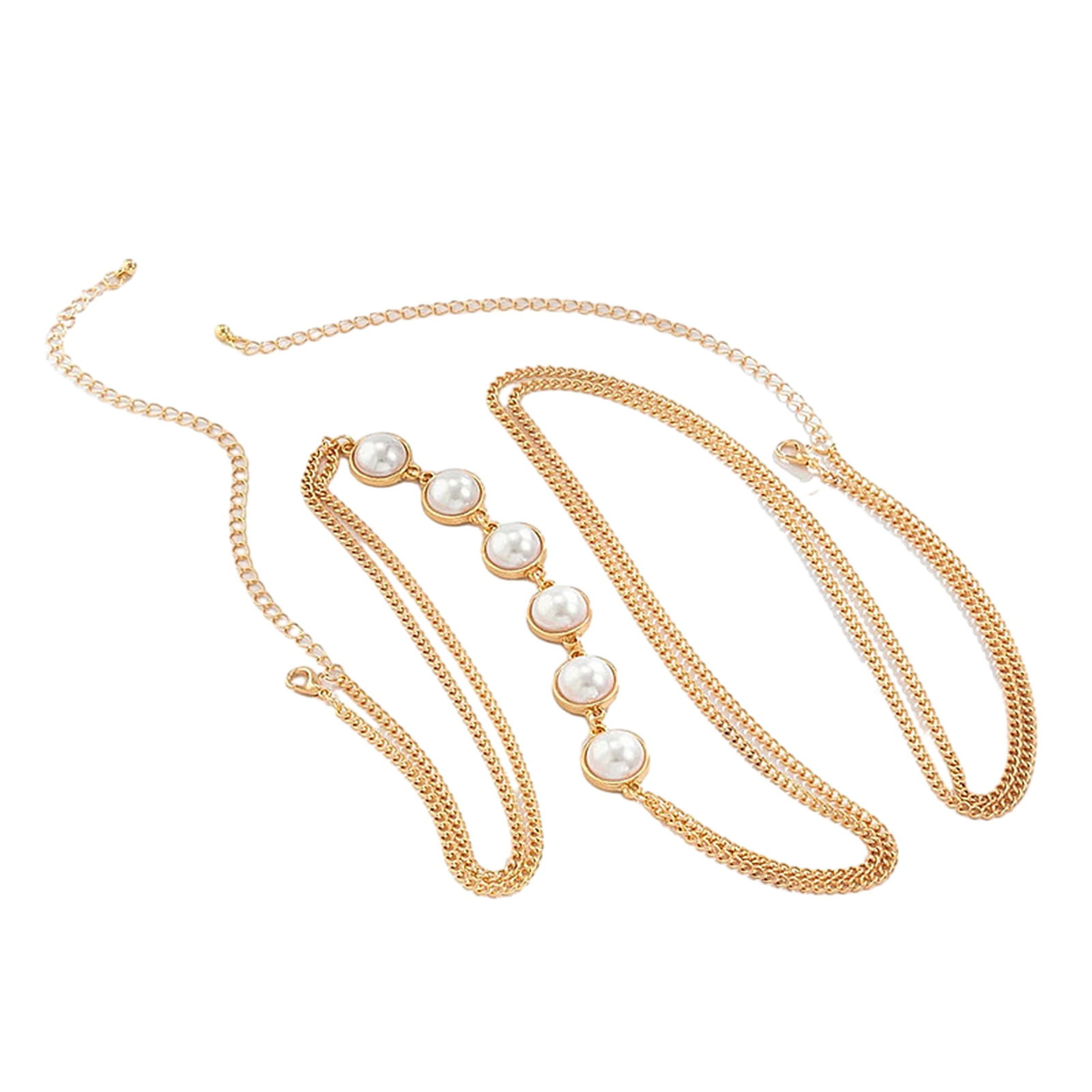 HUANLEDASH Sexy Bra Chain Cross Shiny Faux Pearls Golden Silver Color ...