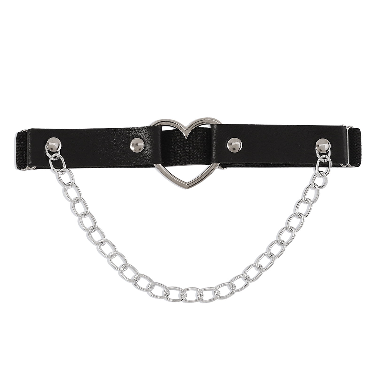 HUANLEDASH Thigh Ring Black Faux Leather Strap Link Chain Gothic Punk ...