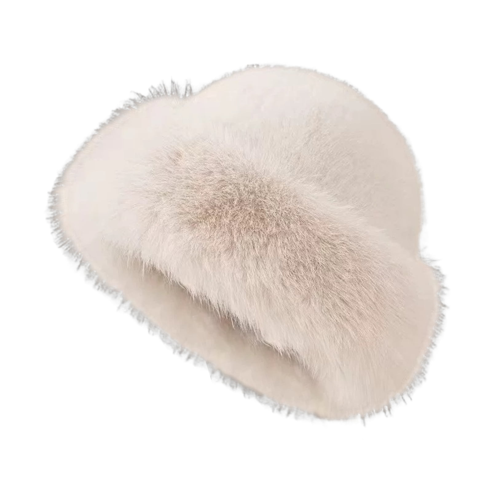 HUANLEDASH Winter Hat Solid Color Thickened Warm Bucket Hat Plush Edge ...