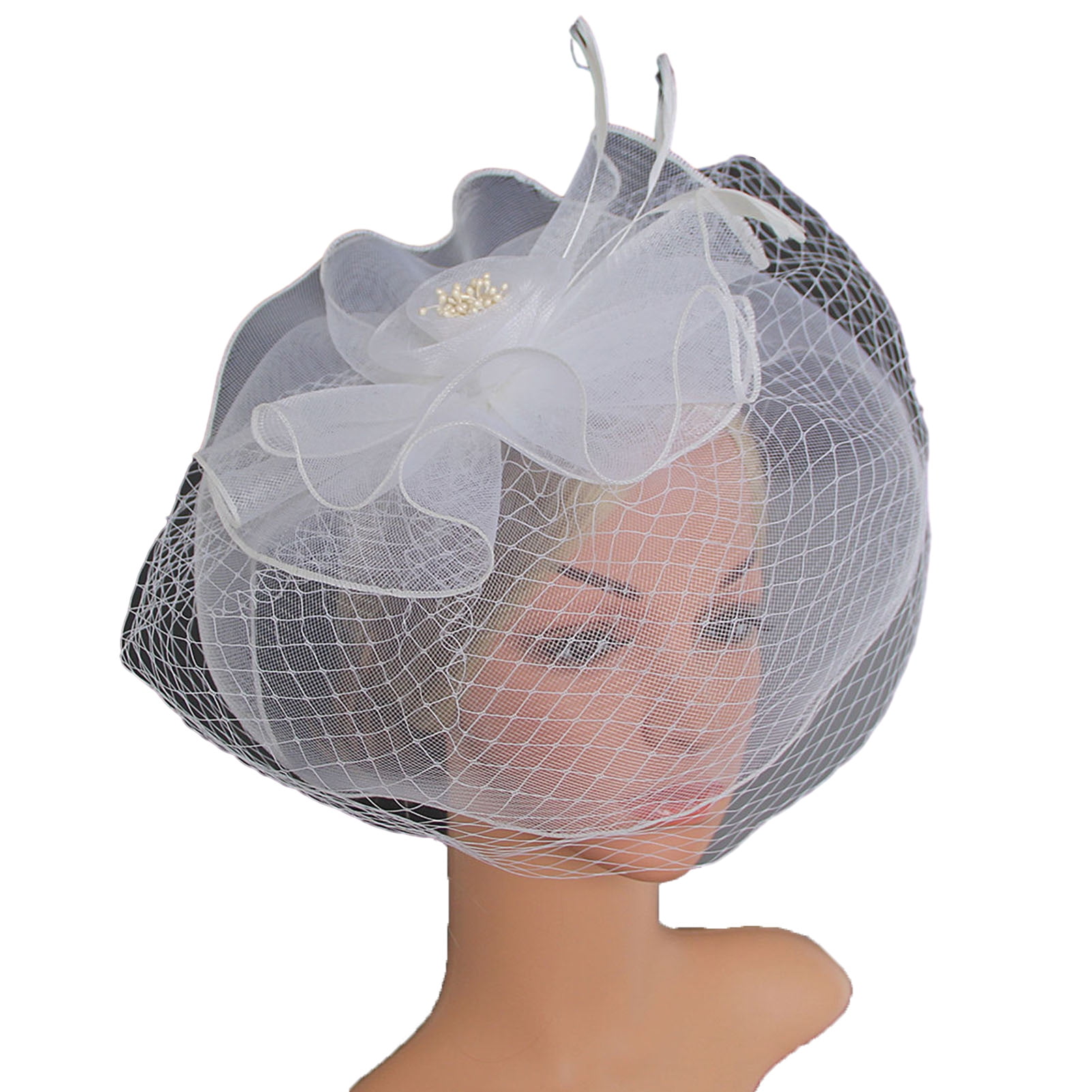 HUANLEDASH Wiomen Party Fascinator Hat Mesh Fishnet Feather Vintage ...