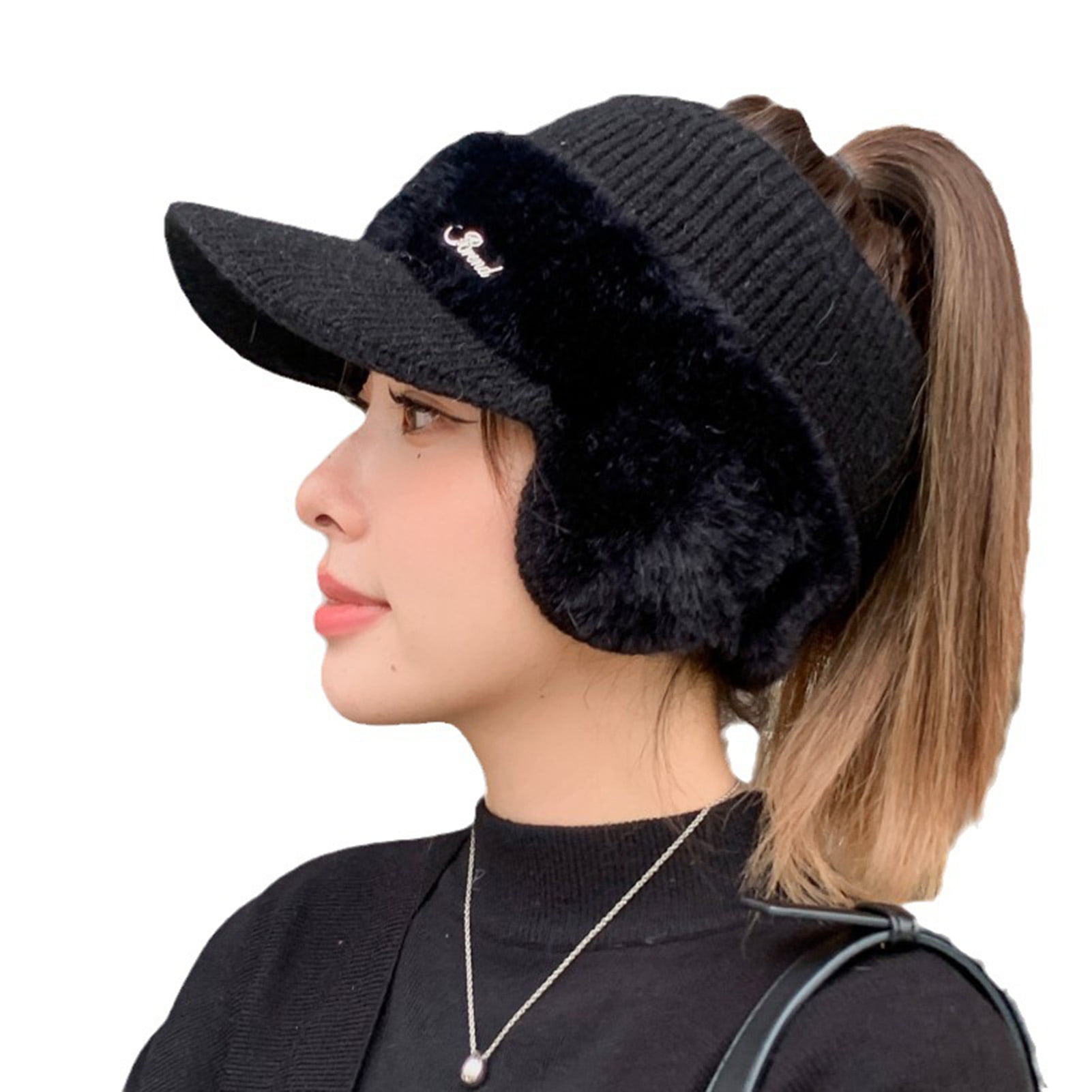 HUANLEDASH Women Autumn Winter Knitting Baseball Hat Letter Design ...