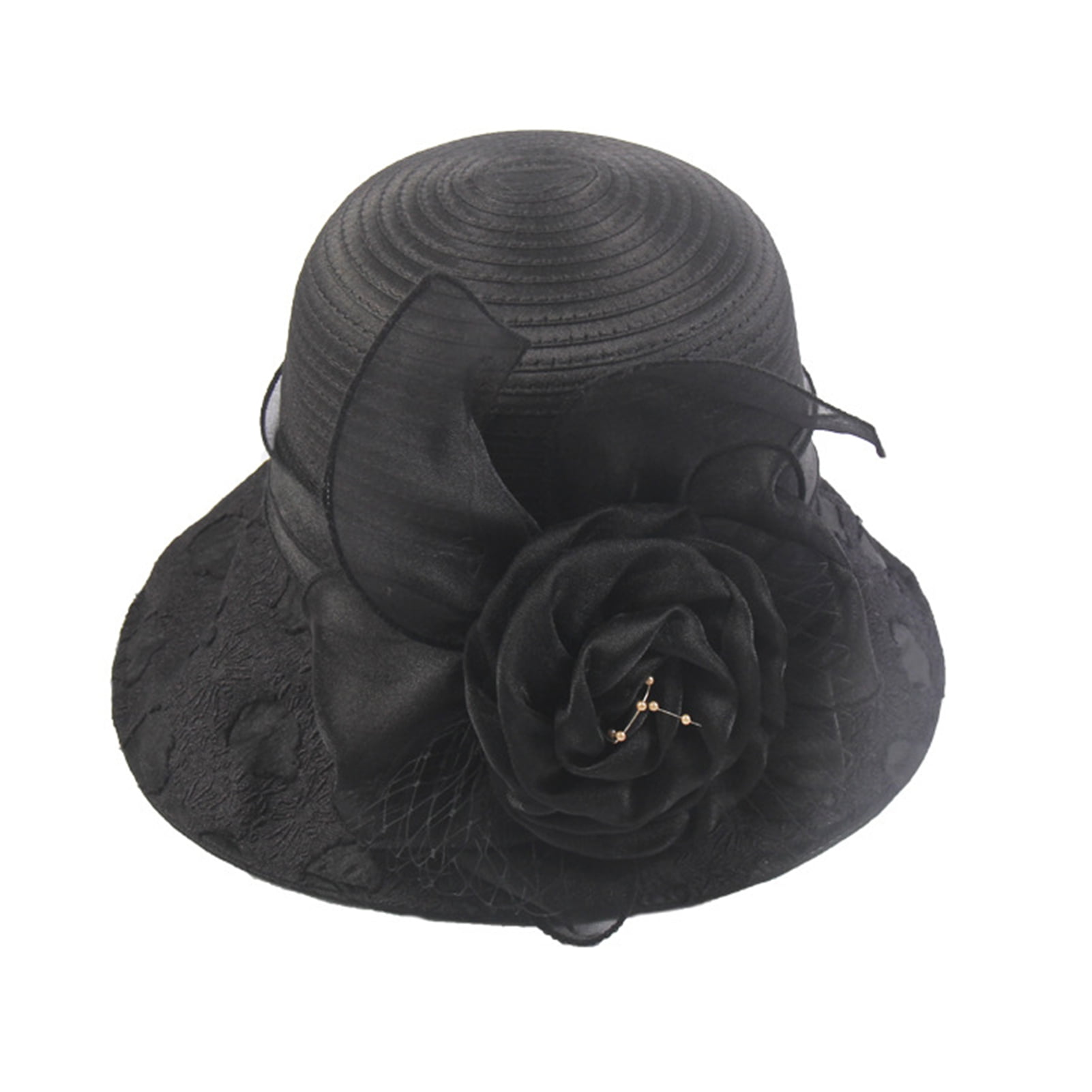 HUANLEDASH Women Beach Hat Flower Decor See-through Soft Princess Style ...