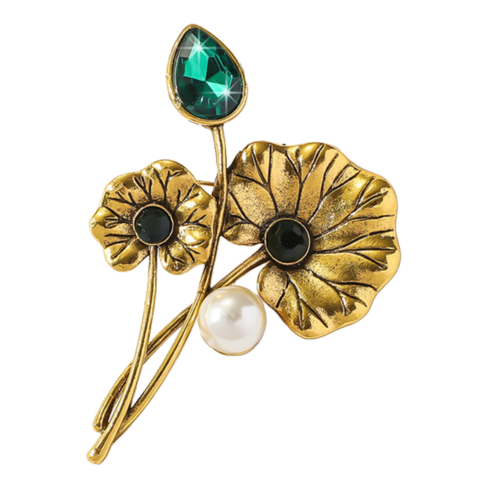 HUANLEDASH Women Brooch Leaf Shape Rhinestone Faux Pearl Decor Retro ...