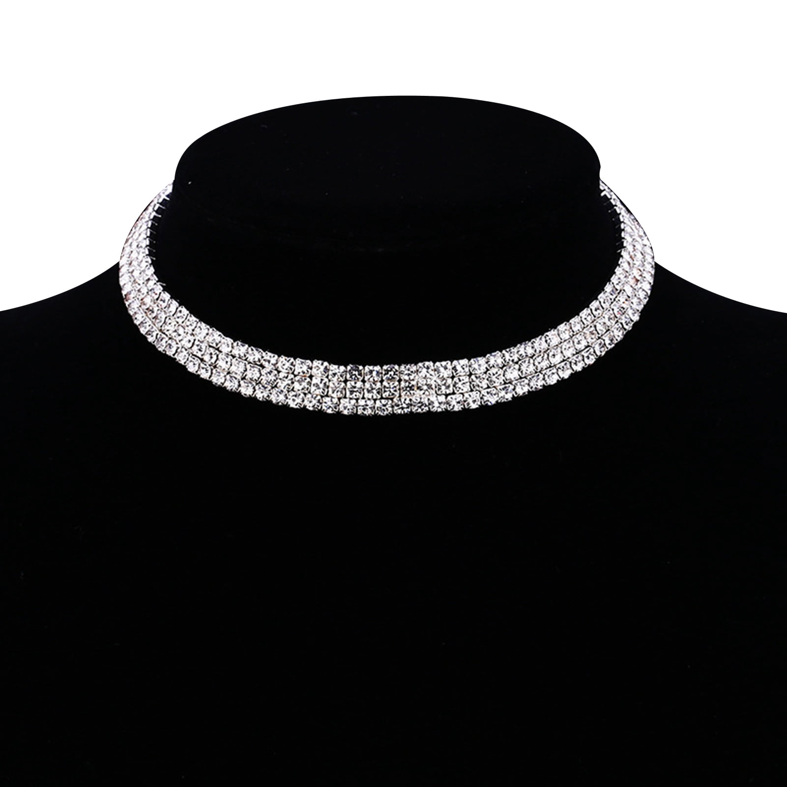 HUANLEDASH Women Necklace Shiny Rhinestone Multi Layers Adjustable ...