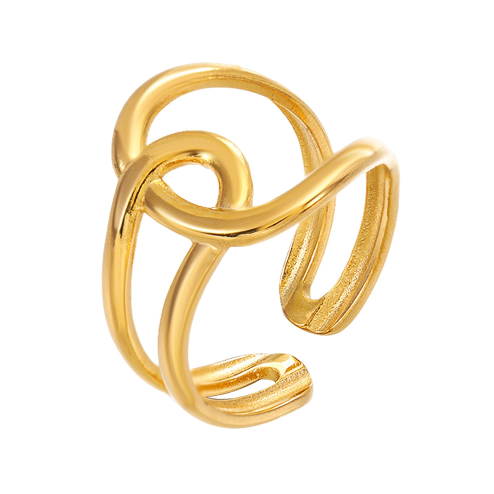 HUANLEDASH Women Ring Open Adjustable Golden Color Heart Line Cross ...