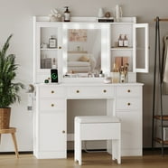 Walmart Vanity Desk with Mirror, Lights, Drawers, and Built-in Makeup ...