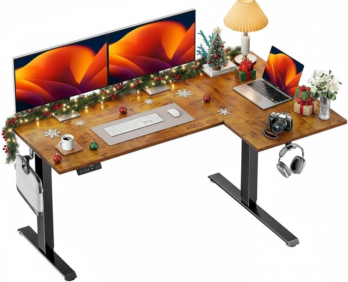 HUANUO 63x40 inch Dual Motor L Shaped Electric Standing Desk with 3 ...