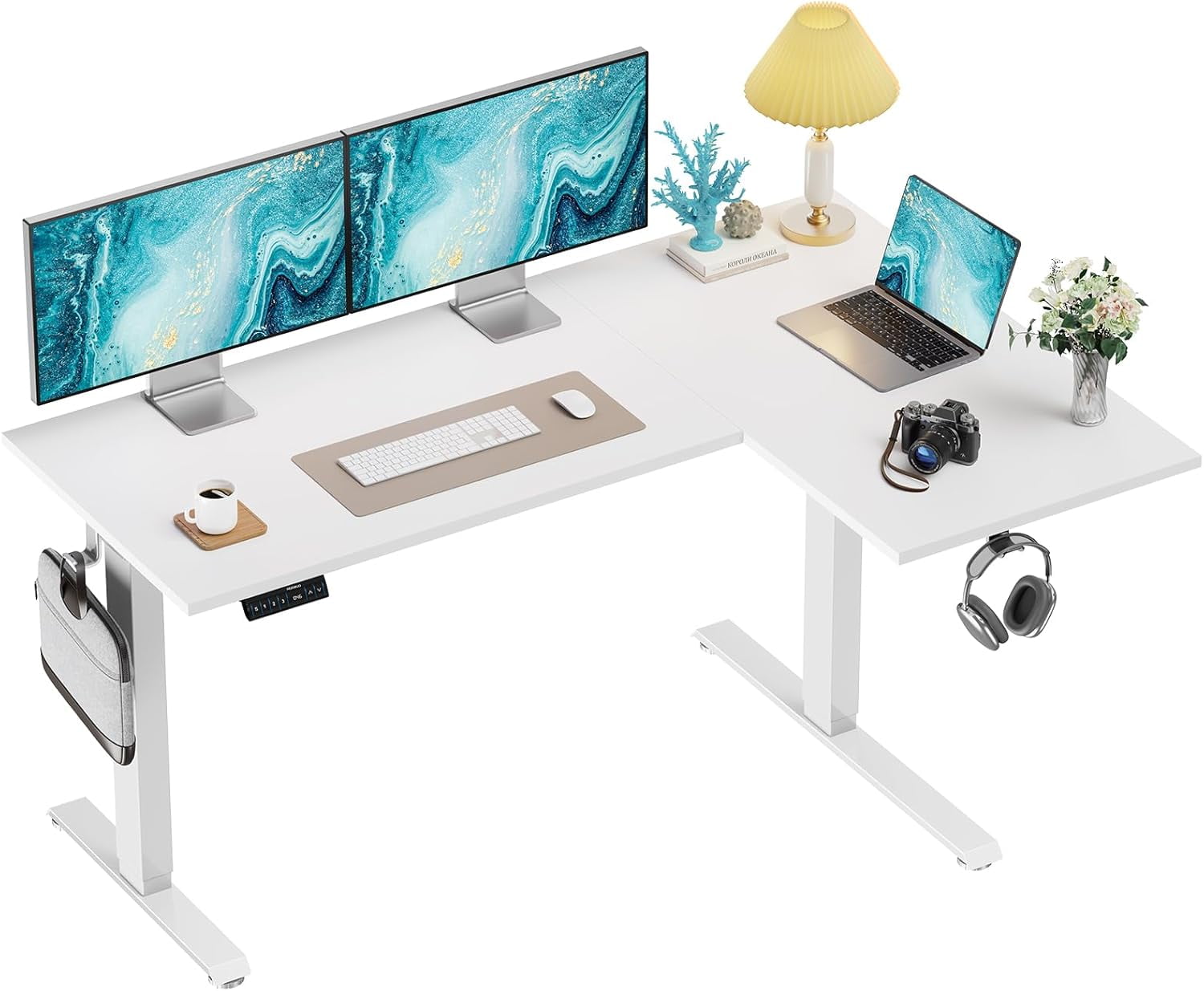 HUANUO 63x40 inch Dual Motor L Shaped Electric Standing Desk with 3 ...