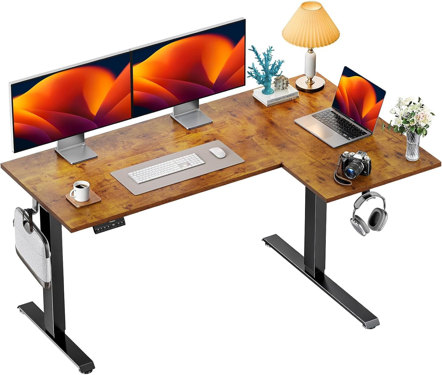 HUANUO 63x40 inch Dual Motor L Shaped Electric Standing Desk with 3 ...