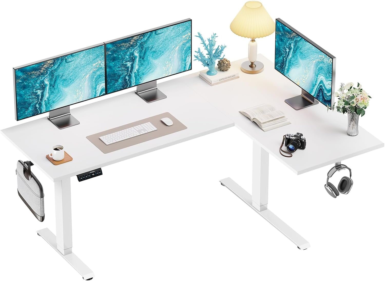 HUANUO 71 x 48 inch Dual Motor L Shaped Electric Standing Desk with 3 ...