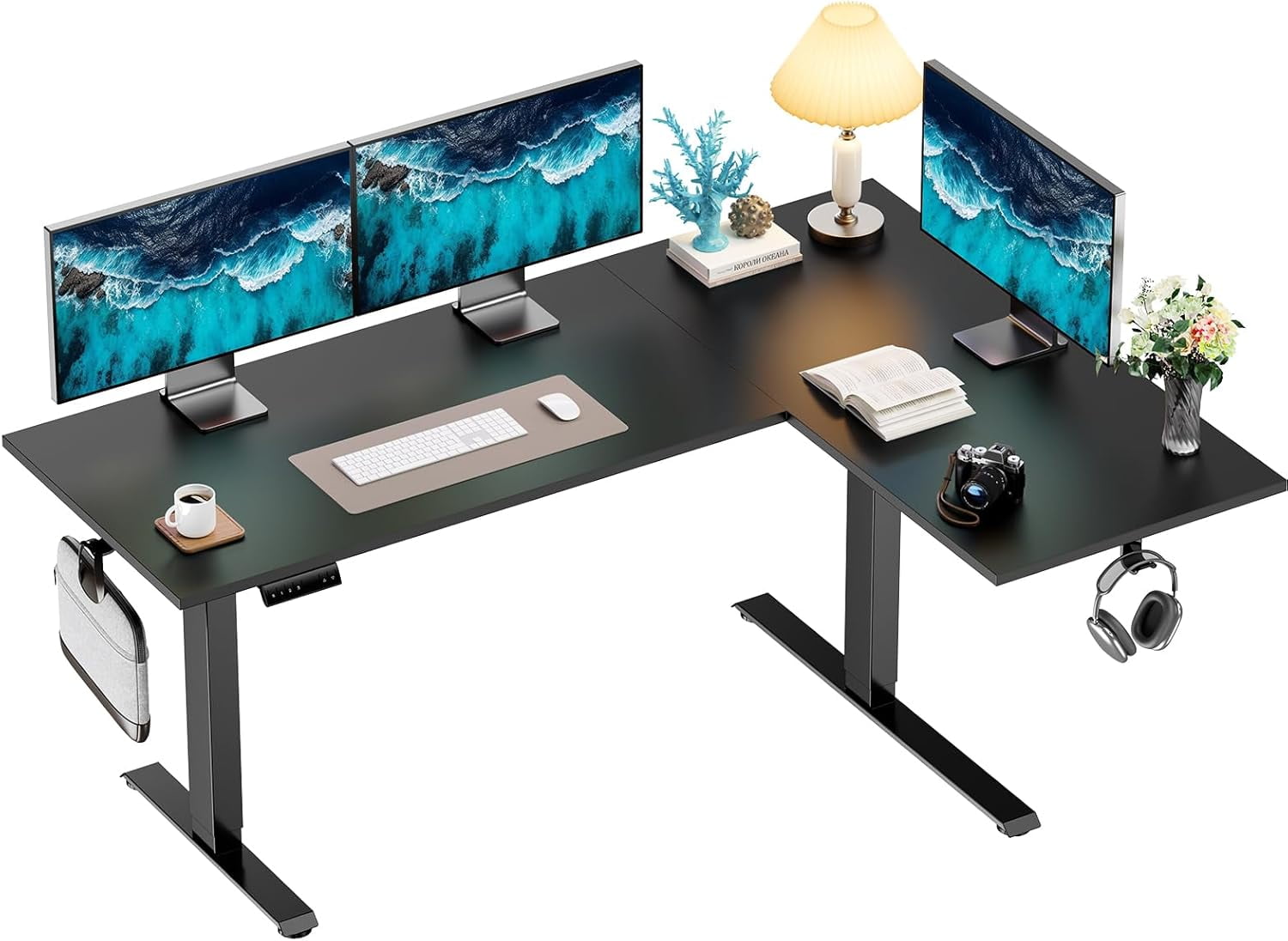 HUANUO L-Shaped Standing Desk, 71 x 48 inch Dual Motor Corner Standing ...