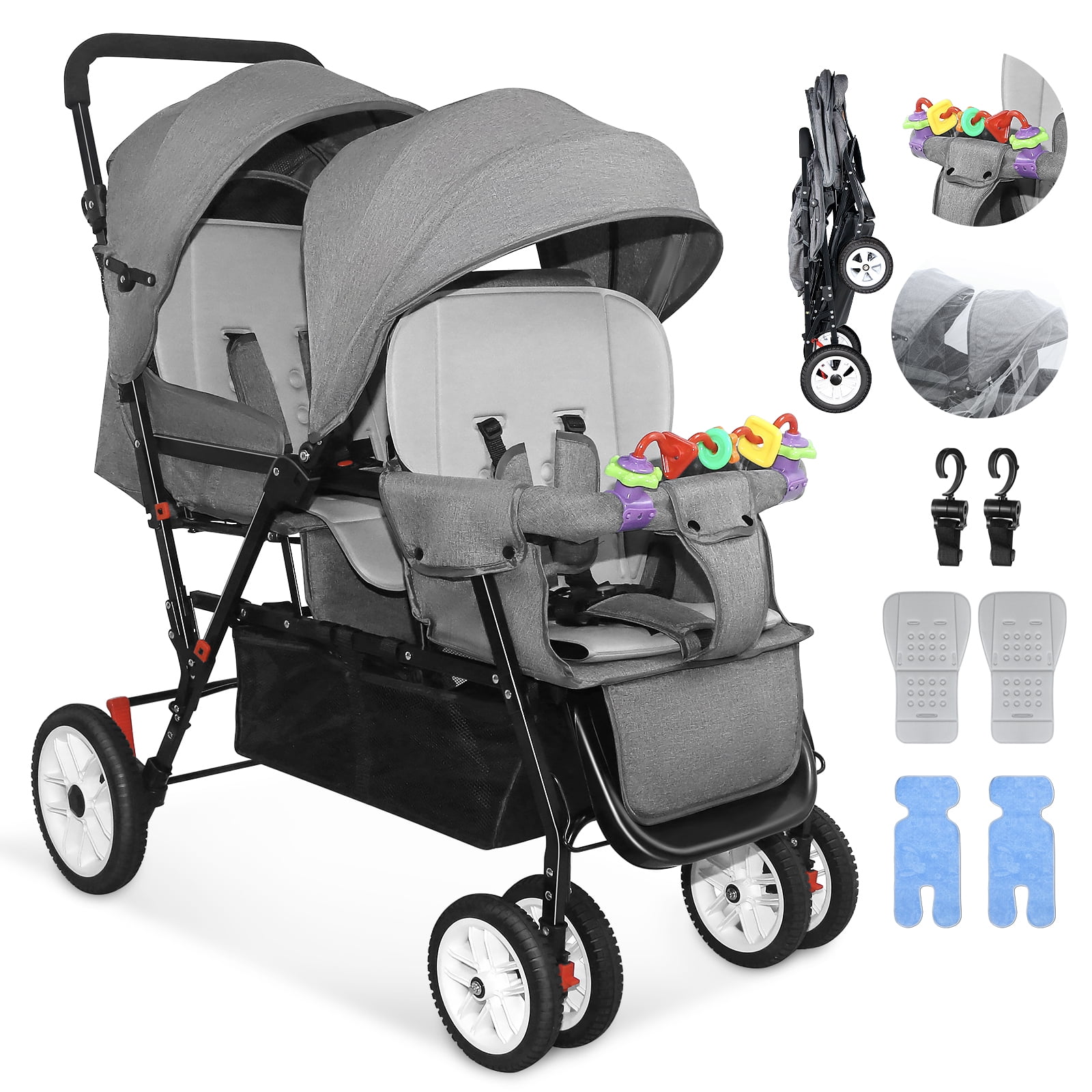 huart Double Stroller, Lightweight Folding Tandem Stroller, Reclining ...