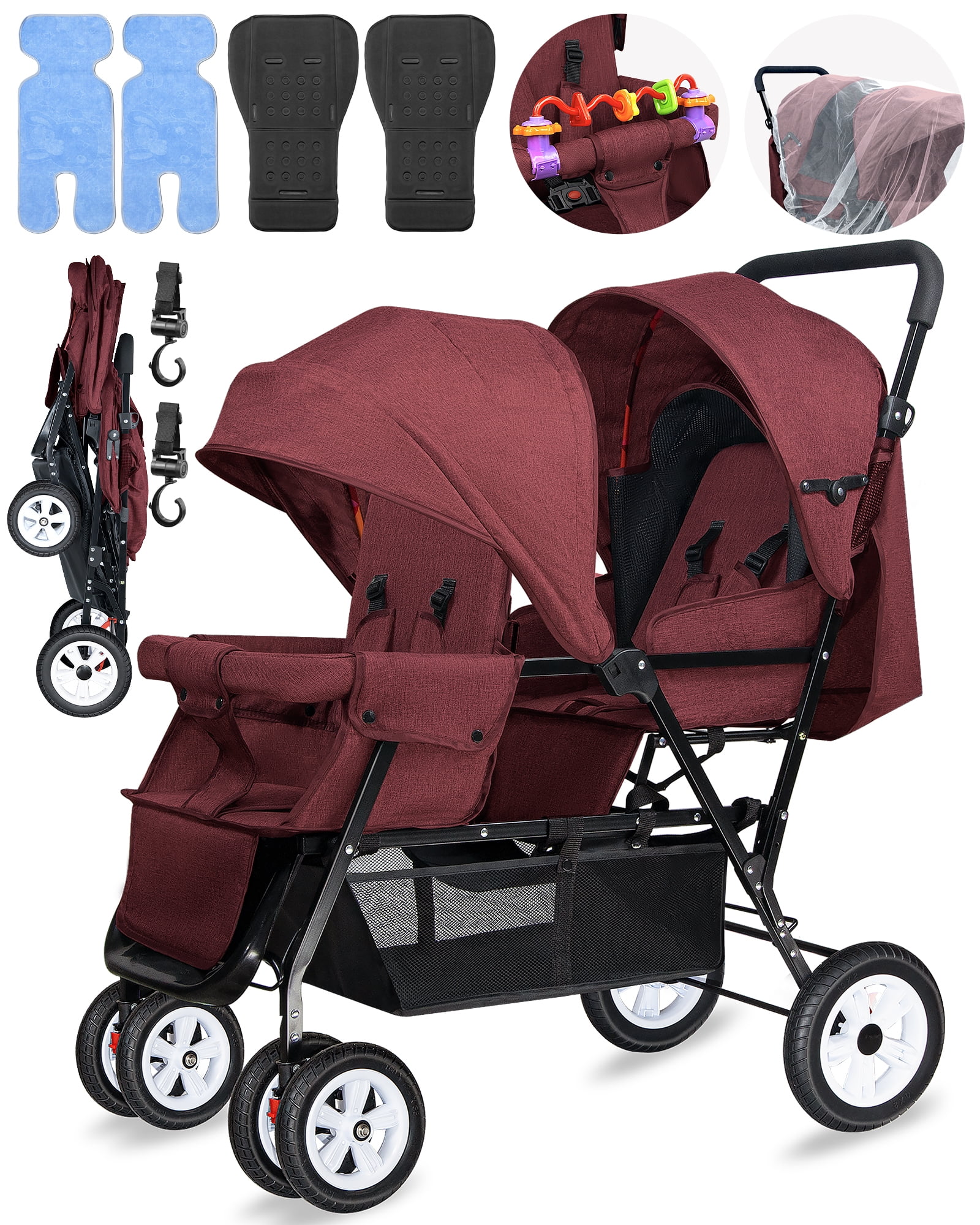 HUART Lightweight Foldable Double Stroller, Can Sit and Lie Down ...