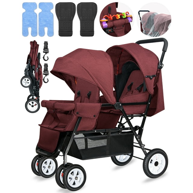 HUART Lightweight Foldable Double Stroller, Can Sit and Lie Down ...