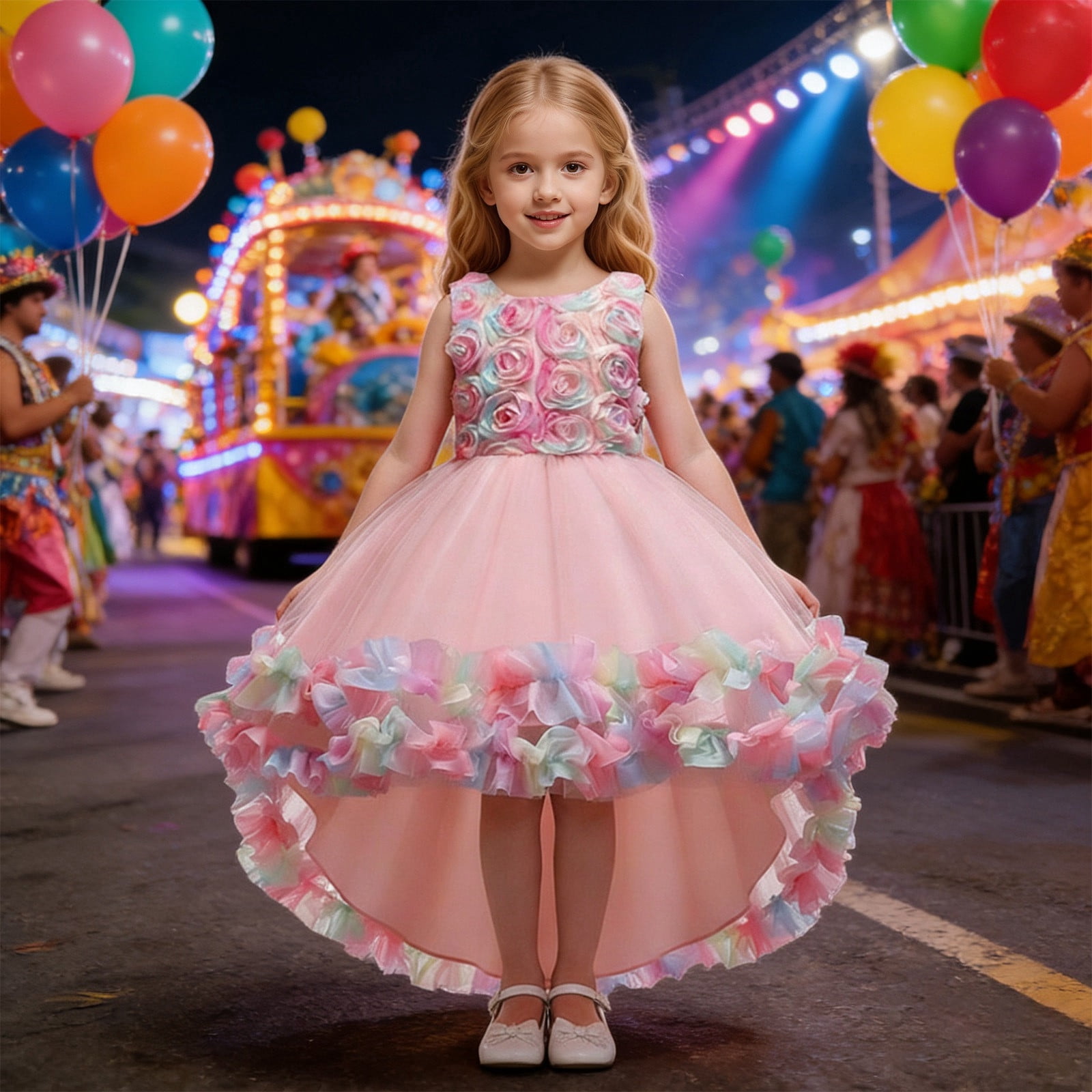 HUAXUN-Girls Dresses Floral Mesh Tutu Dress - Flower Girl Gress ...