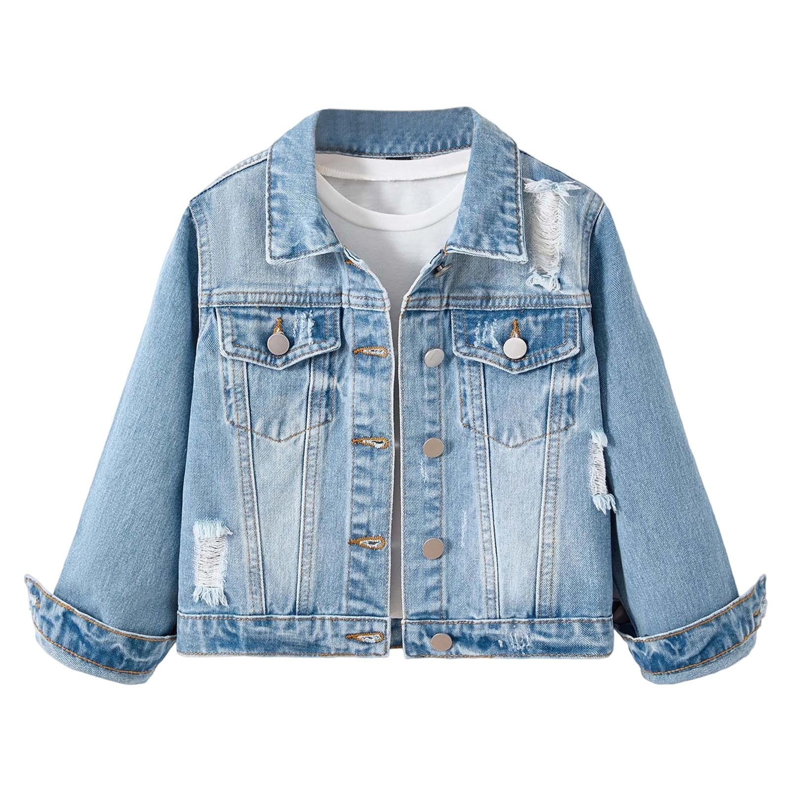 HUAXUN-Girls' Stylish Distressed Denim Jacket - Distressed Denim Jacket ...