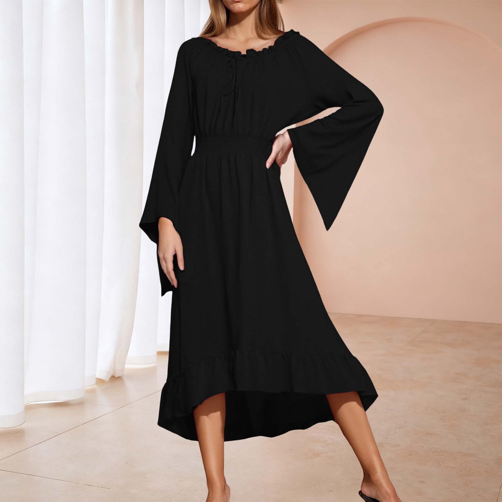 HUAXUN-Women's Casual Smocked High Waist Flowy Maxi Dress,Medieval Off ...