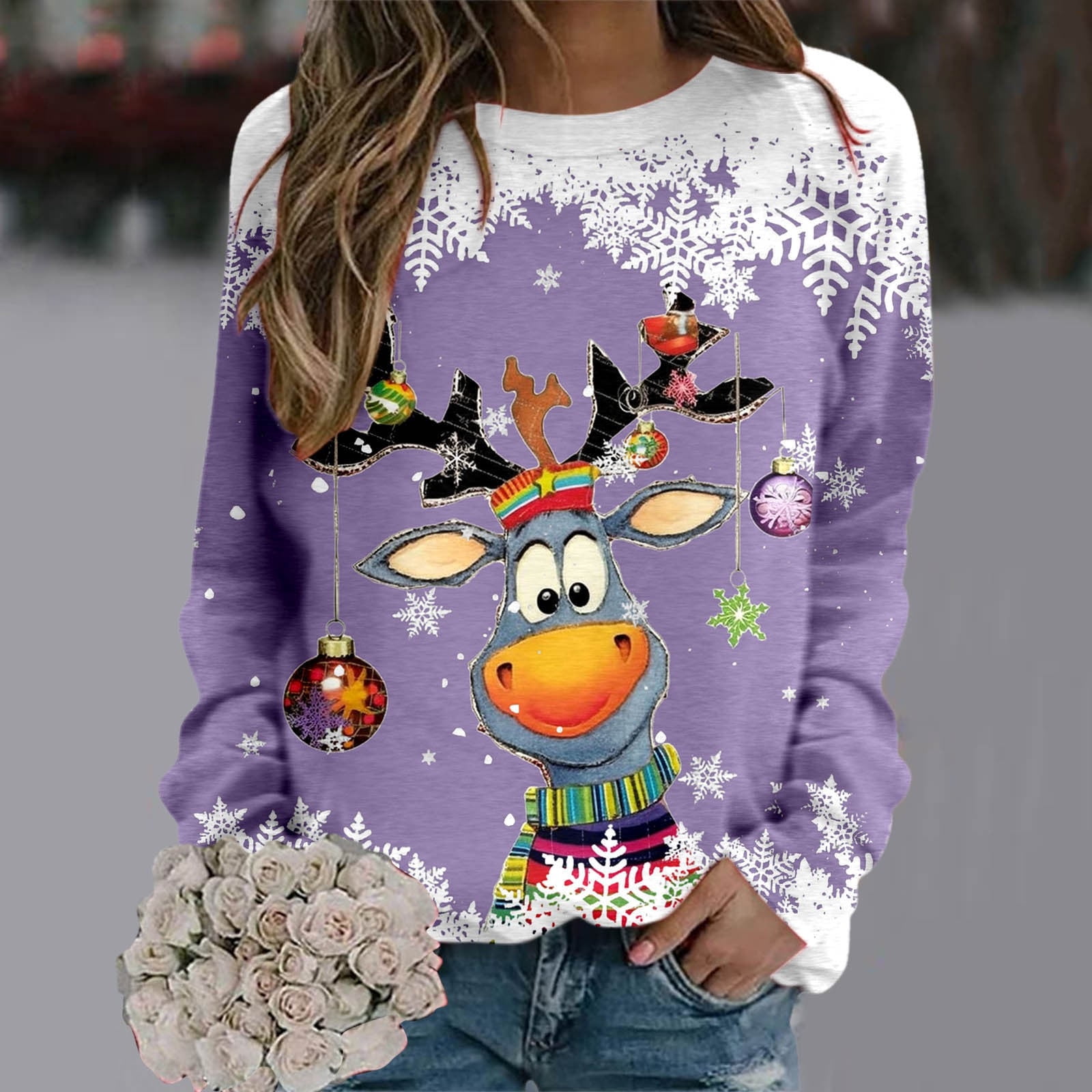 HUAXUN-Women's Christmas Reindeer Snowflake Print Sweater - Fashion ...