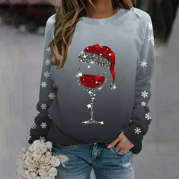HUAXUN-Womens Merry Christmas Print O Neck Sweatshirt - Round Neck Fit Pullover Tops Casual Long ...