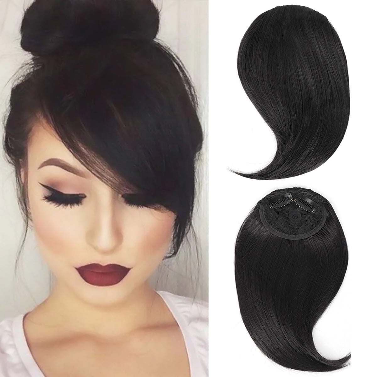 HUAYA Synthetic Hair Bangs Clips Front Side Long Bangs Fake Fringe Clip ...