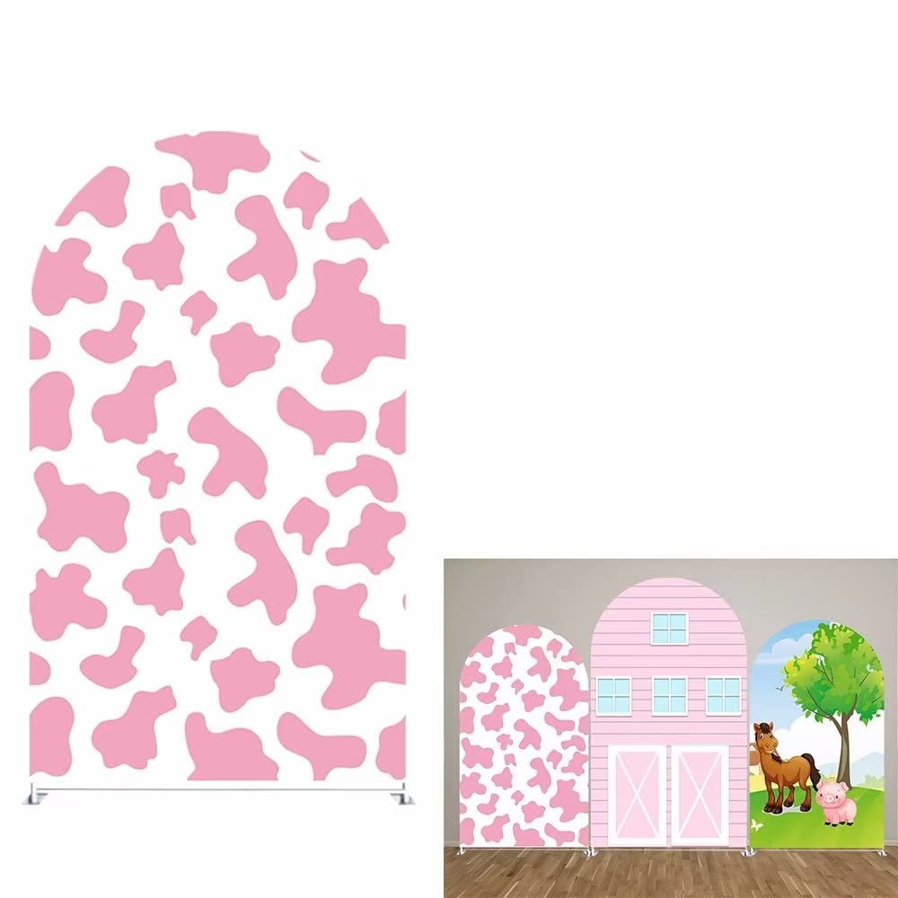HUAYI Pink Cow Pattern Arch Backdrop Cover Girl Farm Parties Chiara ...