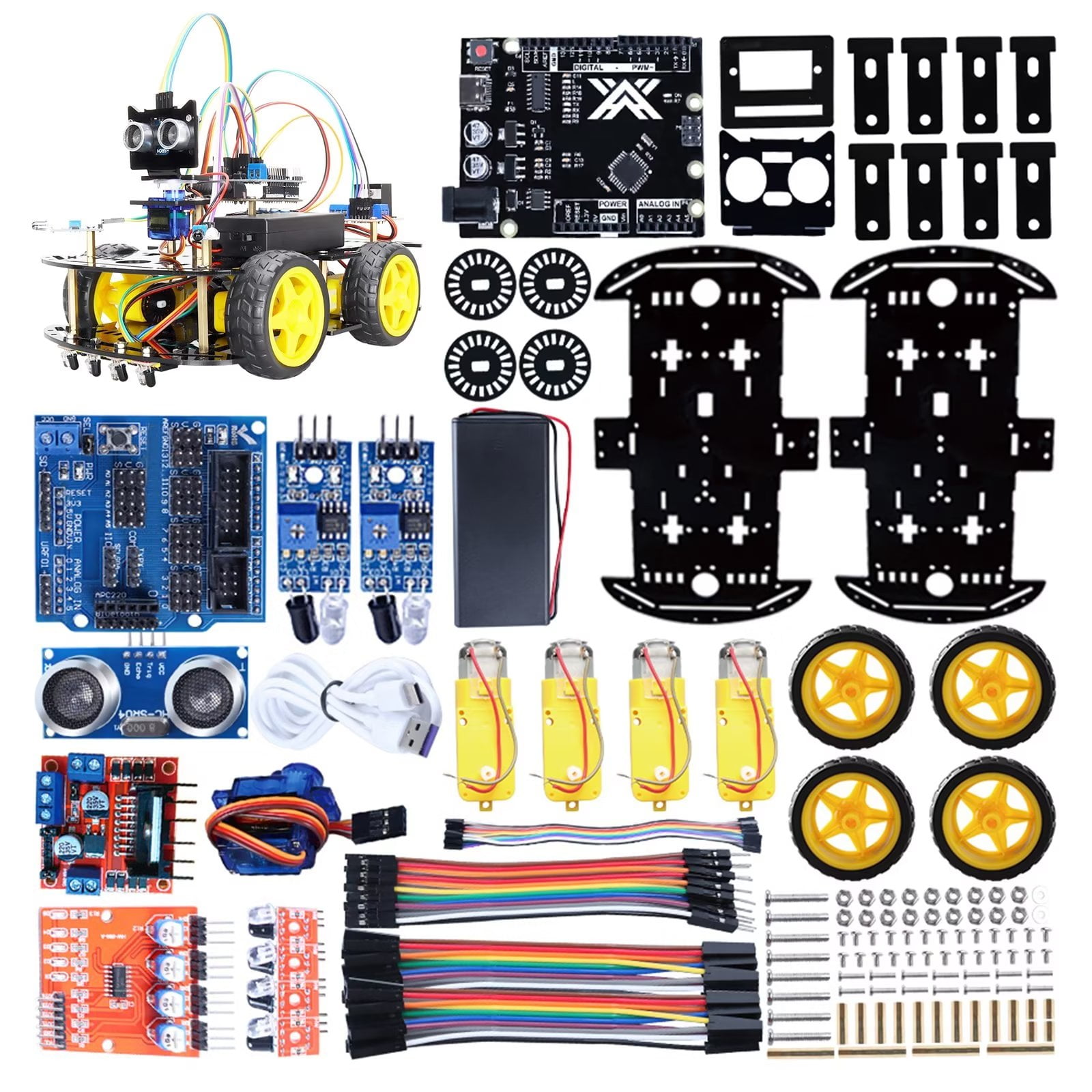 HUAYUXIN Smart Robot Car Kit, 4WD Robot Kit STEM Line Tracing and ...