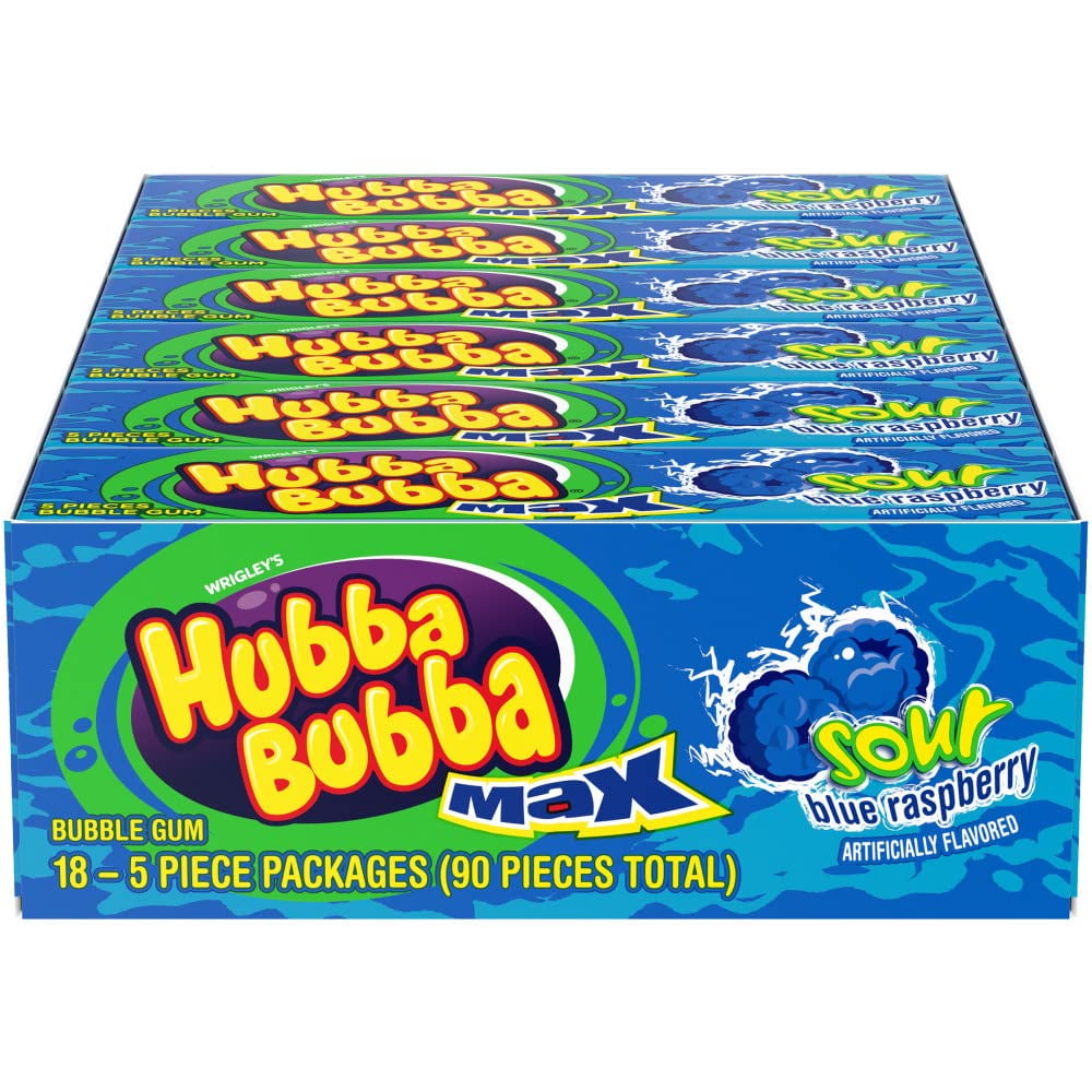 HUBBA BUBBA SOUR BLUE RASPBERRY BUBBLE GUM — 1.41 OZ PER PACK — 18COUNT ...