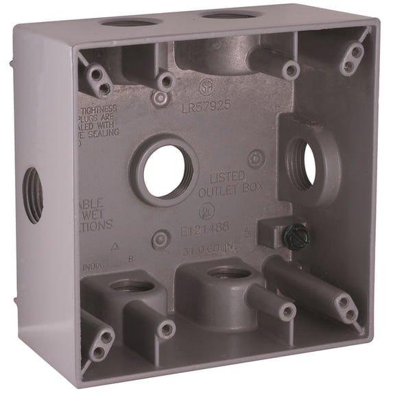 HUBBELL 5338-0 Weatherproof Box, 7 -Outlet, 2 -Gang, Aluminum, Gray ...